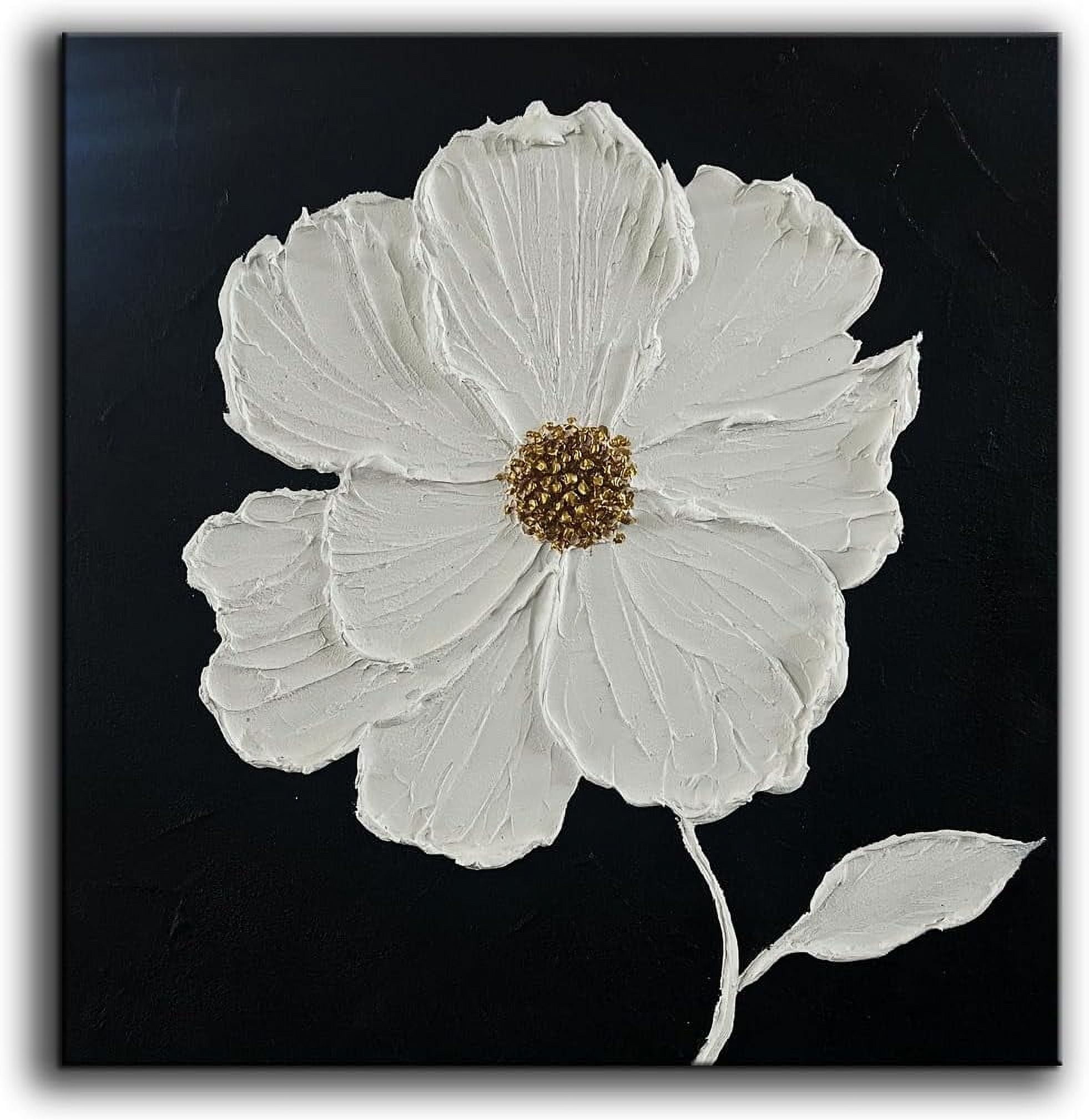 LXHB - Thick Texture Flowers Abstract Oil Patg Hand-Pated Black and ...