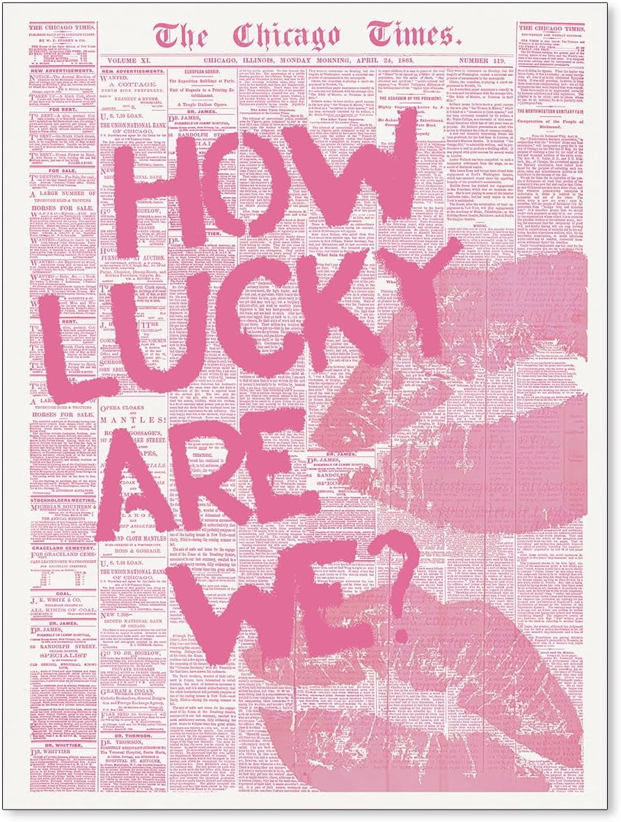 LXHB Trendy Pk How Lucky Are We Wall Art Retro NewsPaper Posters Prt Funky Preppy Apartment Room ...