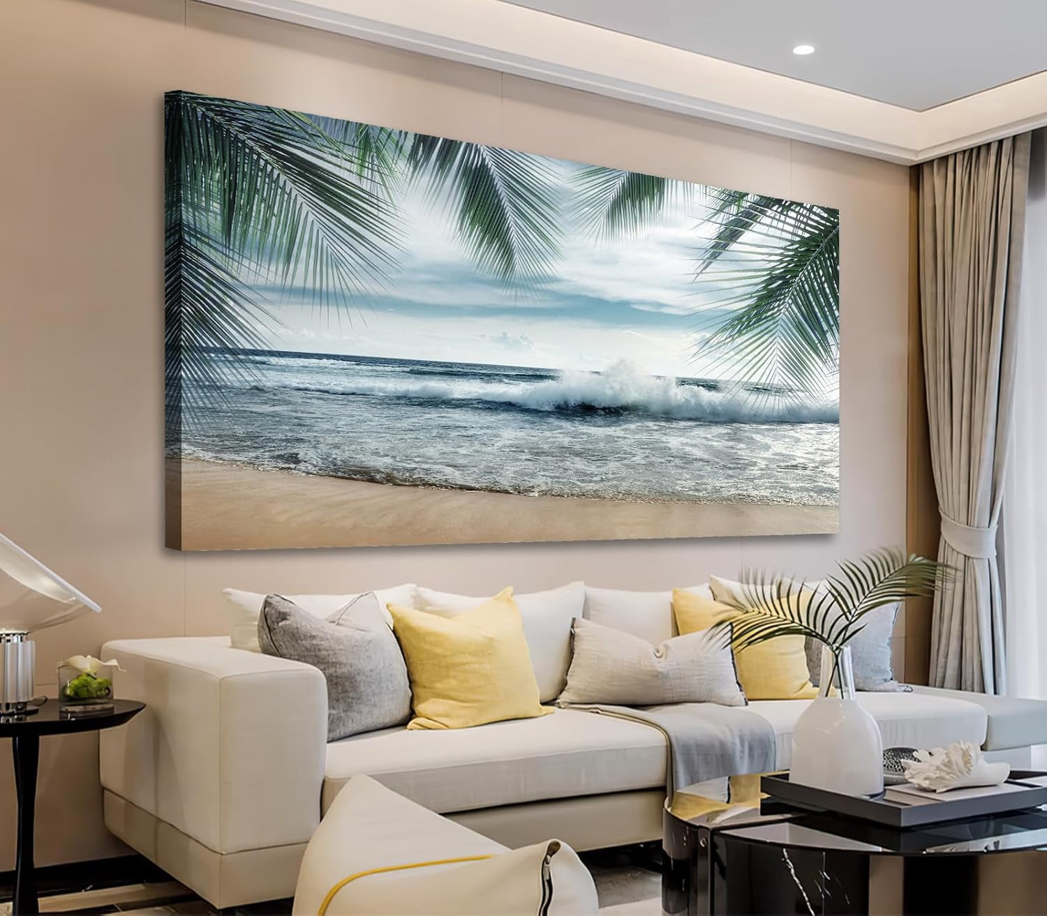 LXHB Tropical Beach Canvas Wall Art - Ocean Waves Pictures Coastal ...