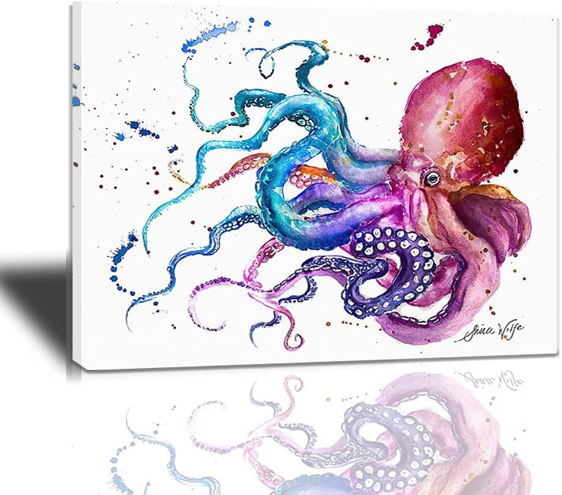 LXHB Watercolor Octopus Decor Wall Art, Abstract Sea Animal Canvas Patg ...