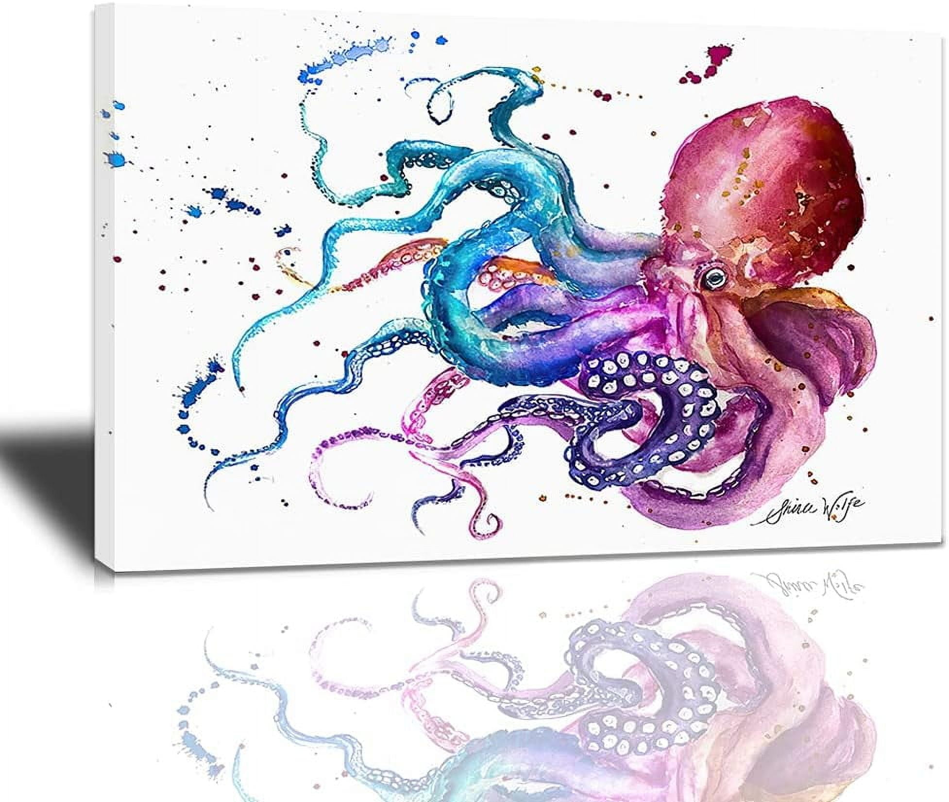 LXHB Watercolor Octopus Decor Wall Art, Abstract Sea Animal Canvas Patg ...