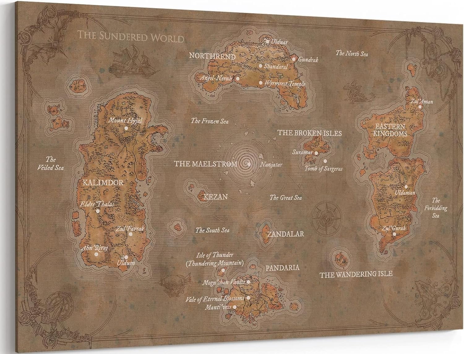 LXHB World Of Warcraft Map Canvas Wall Art Poster Prints Retro Azeroth ...