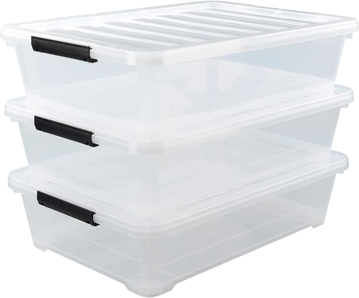 LXLP 3-Pack 40 Quart Plastic Underbed Storage Box, Large Clear Under ...