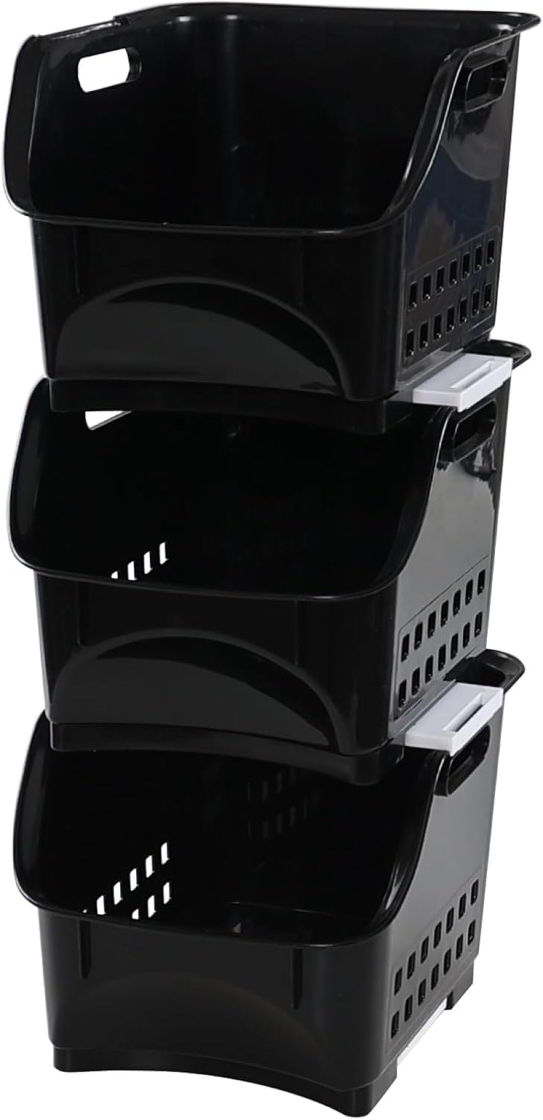 LXLP 3-Pack Plastic Stackable Storage Bins, Black Stackable Bins For ...