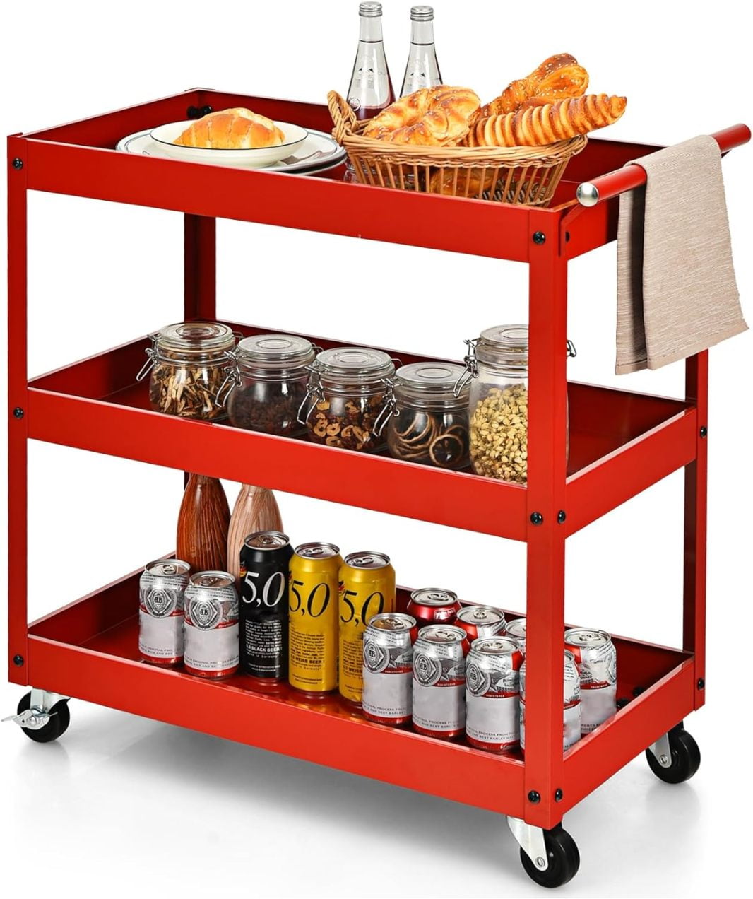 LXLP 3 Tier Utility Cart, Heavy Duty Metal Rolling Cart on Wheels with ...