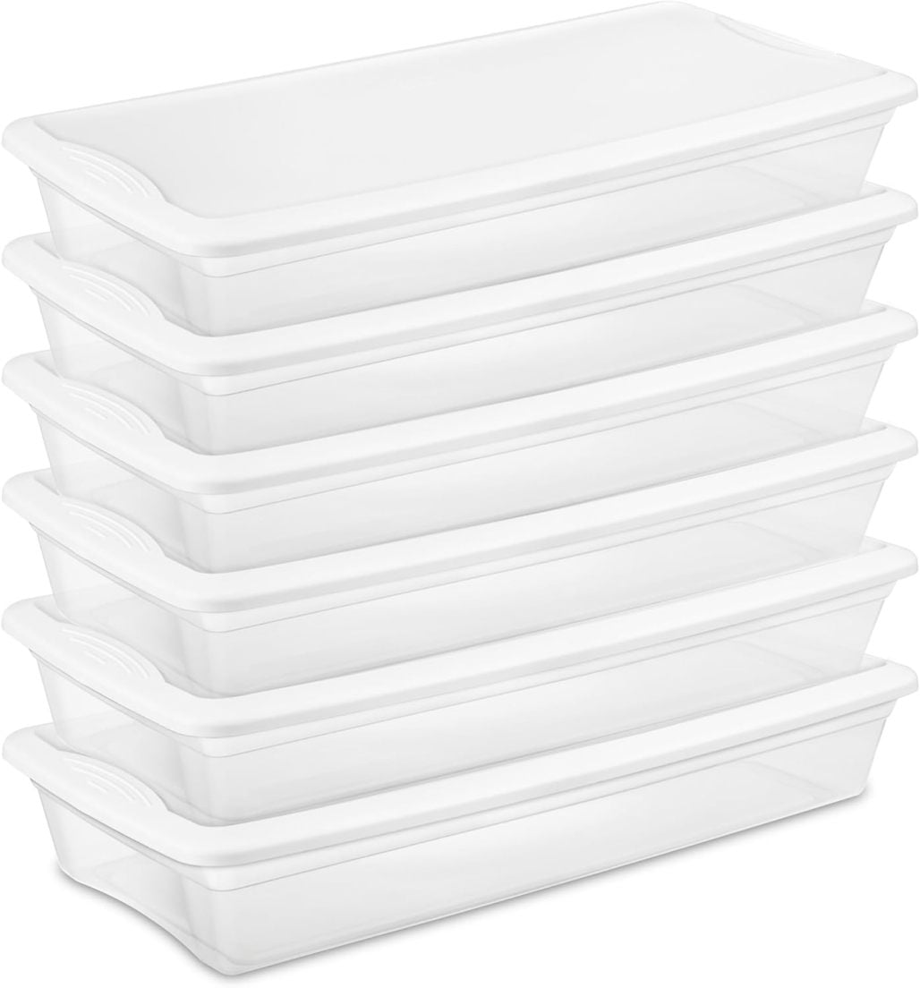 LXLP 6-Pack Storage Box, Stackable Clear Plastic Bins with Snap-On Lids ...