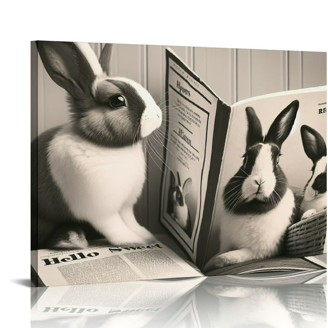 LXLSMWA Bathroom Decor Rabbit Wall Art, Rabbit Reading Newspaper on ...