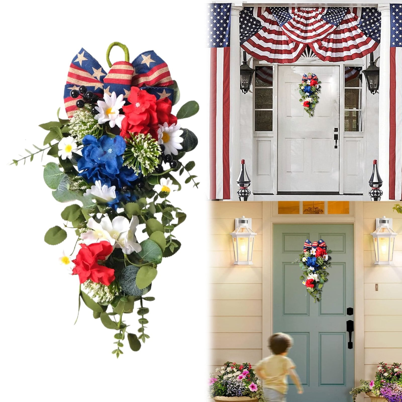 LXUVQ Patriotic Teardrop Swag 4th Of July Red White and Blue Floral ...