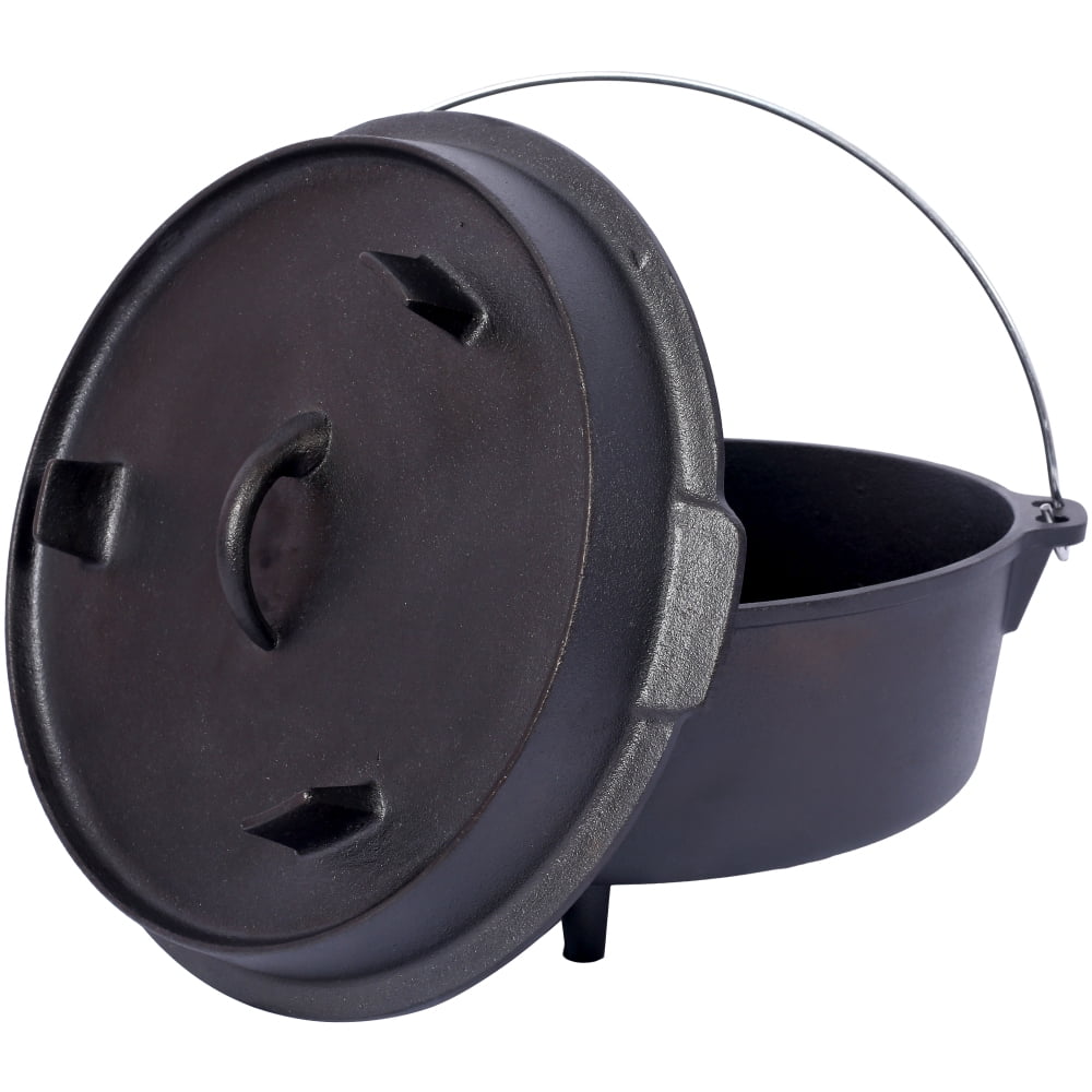 Campfire Dutch Oven with Skillet Lid - 6QT Pre-Seasoned Cast Iron ...