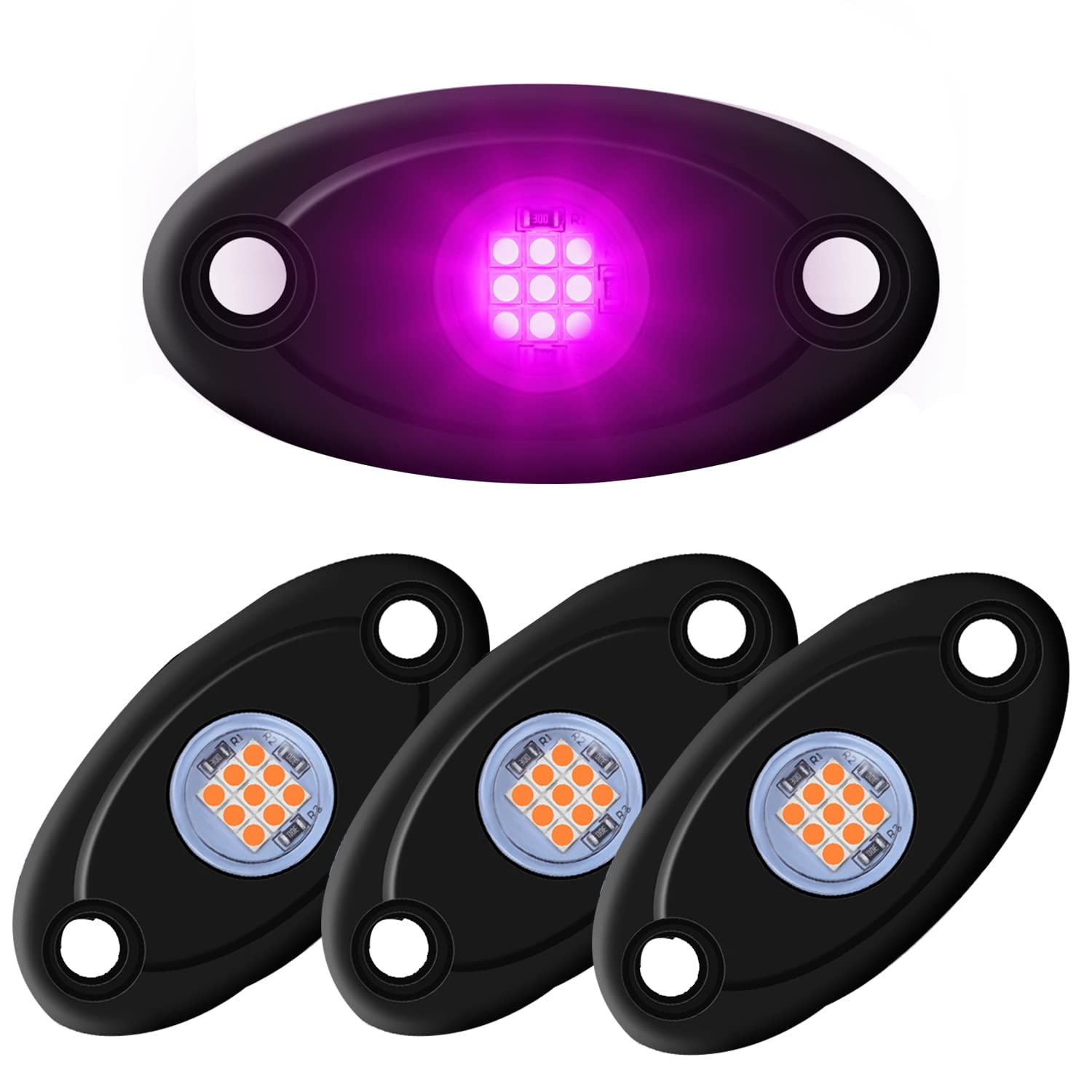 LY8 4 Pods LED Rock Lights Purple Neon Underglow Light Kits for Car ATV ...