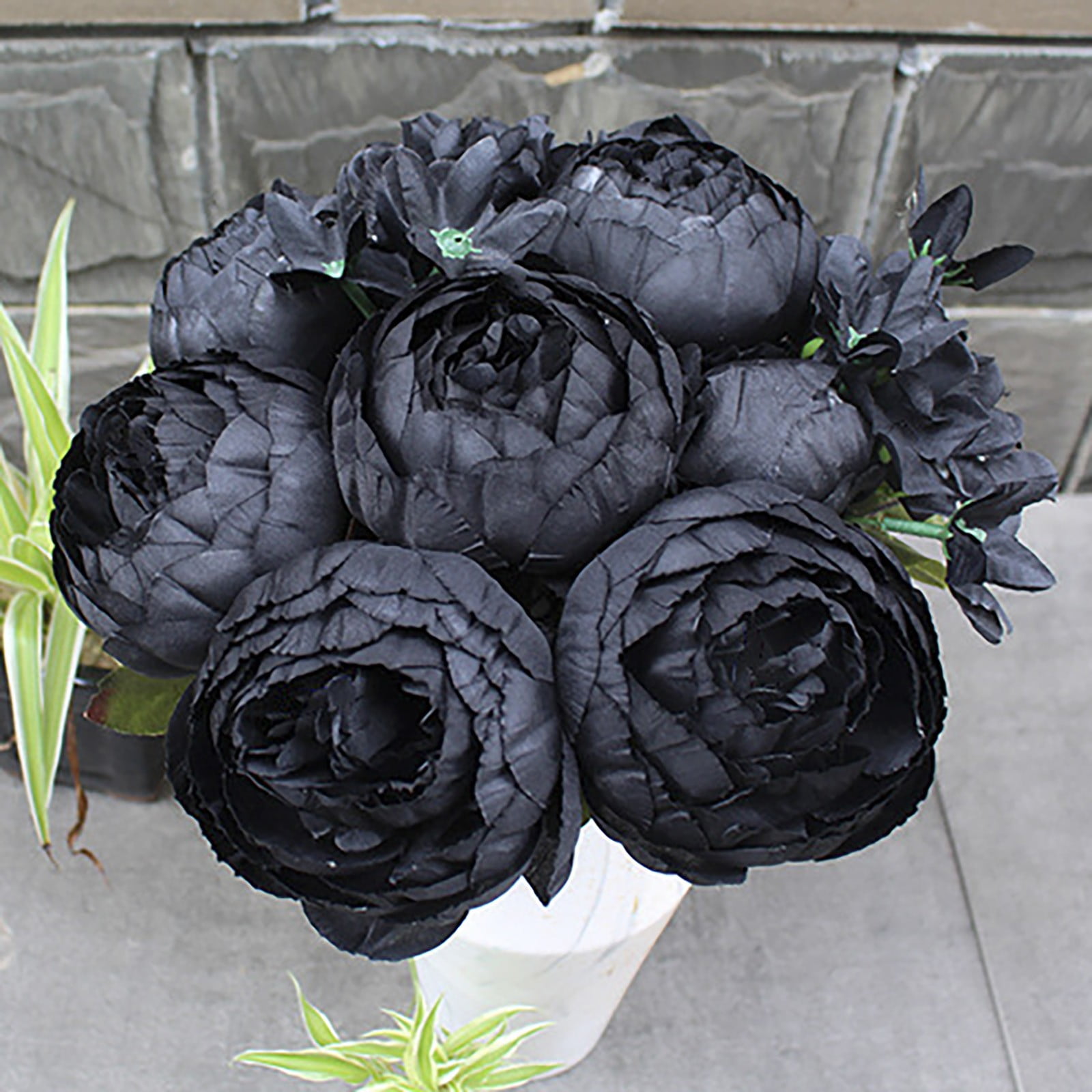 LYCAQL 12 PCS Artificial Flowers Black Roses, Silk flower Long Stem ...