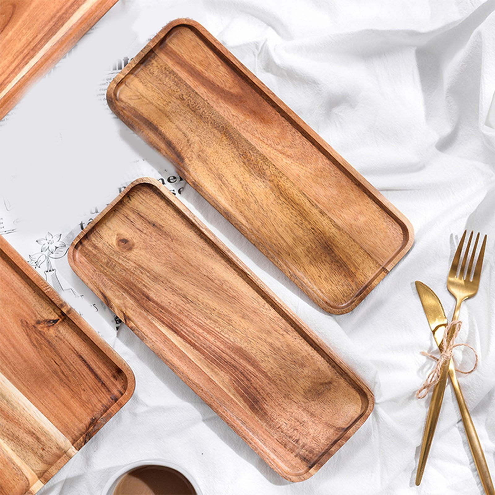 LYCAQL 2 Pcs 11*4" Rectangular Wooden Tray Decorative Acacia Wood ...