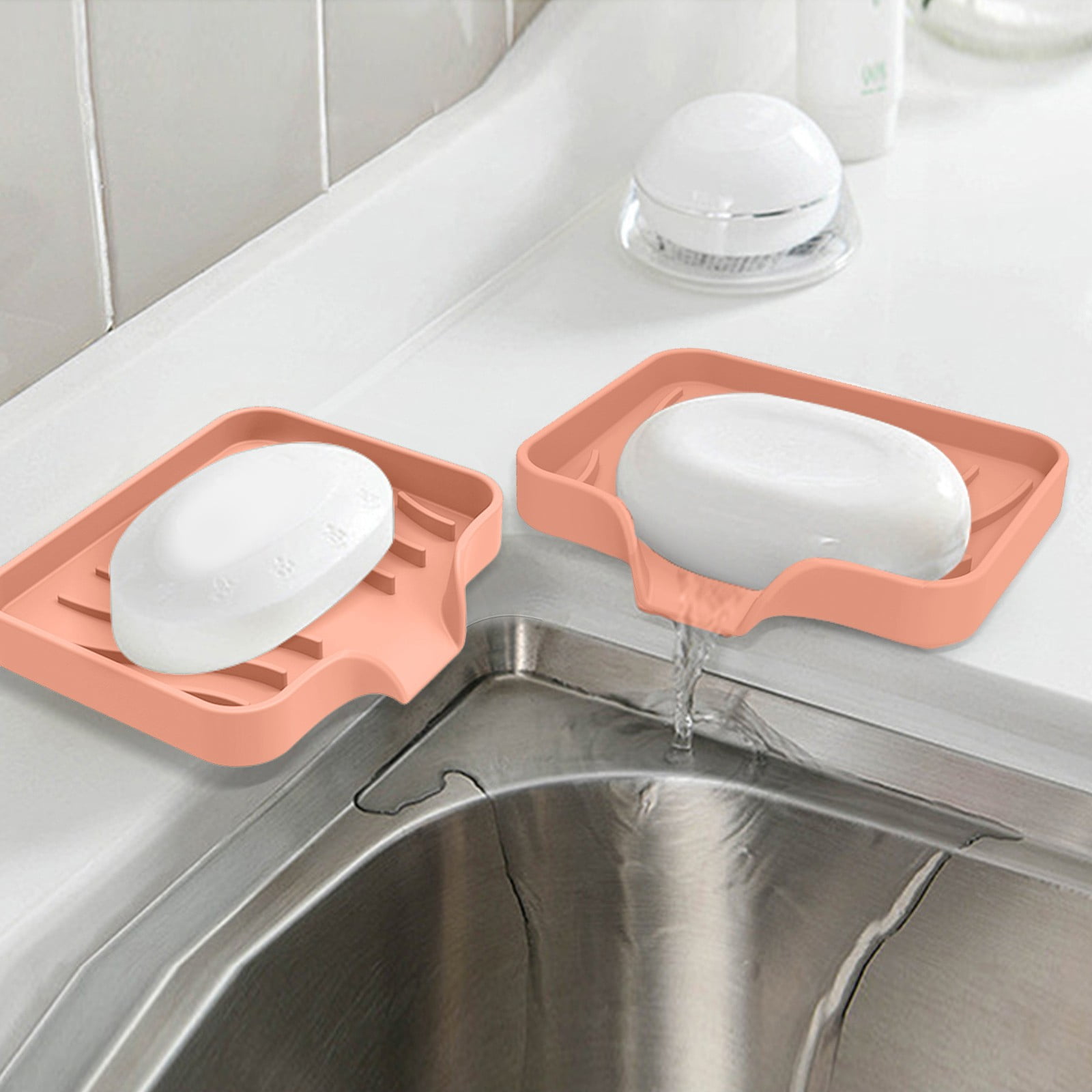 LYCAQL 2pcs Silicone Soap Dishes Tray with Drain Spout, Kitchen Sink ...