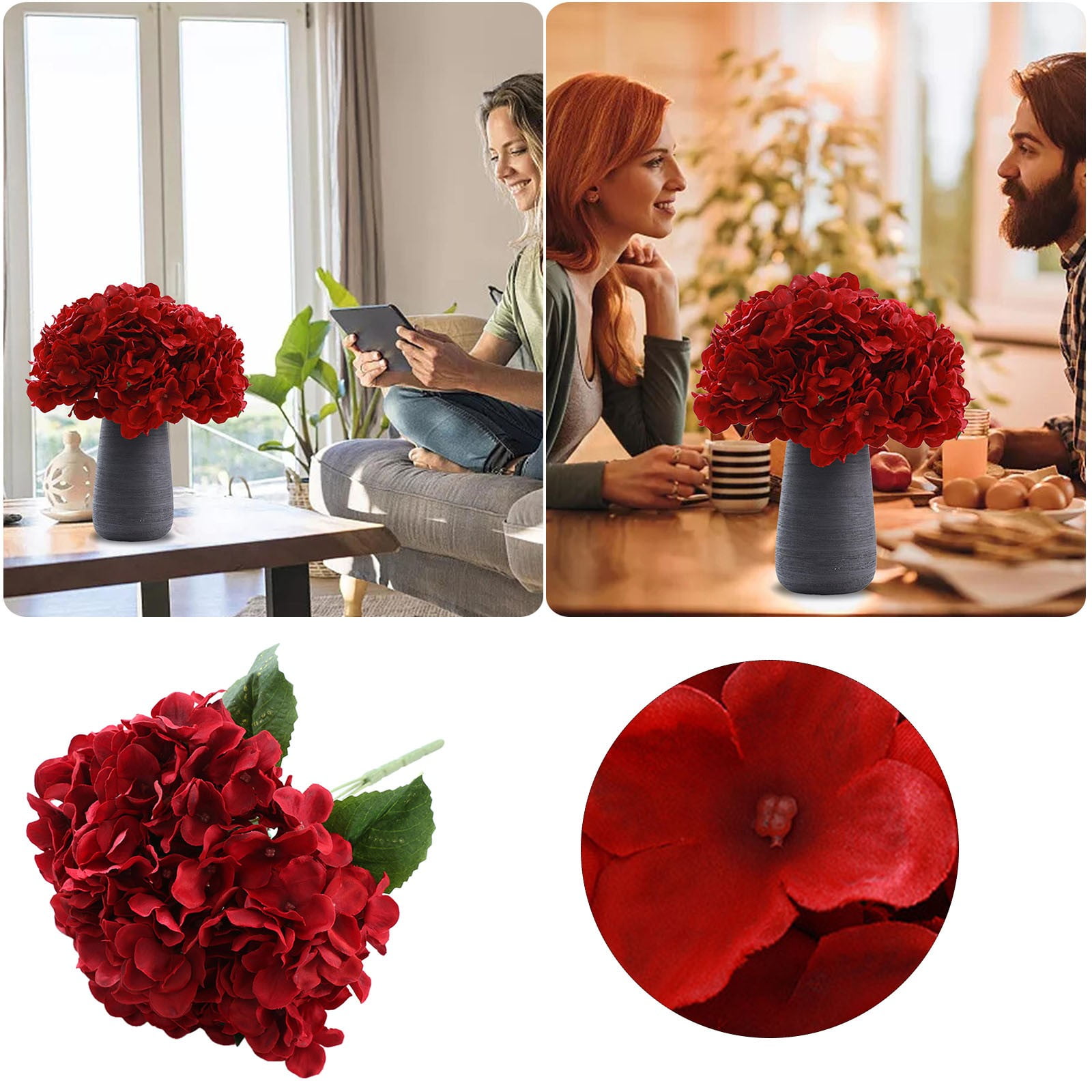 LYCAQL 3 Pcs Artificial Geraniums Silk Flowers Outdoor Artificial Red ...