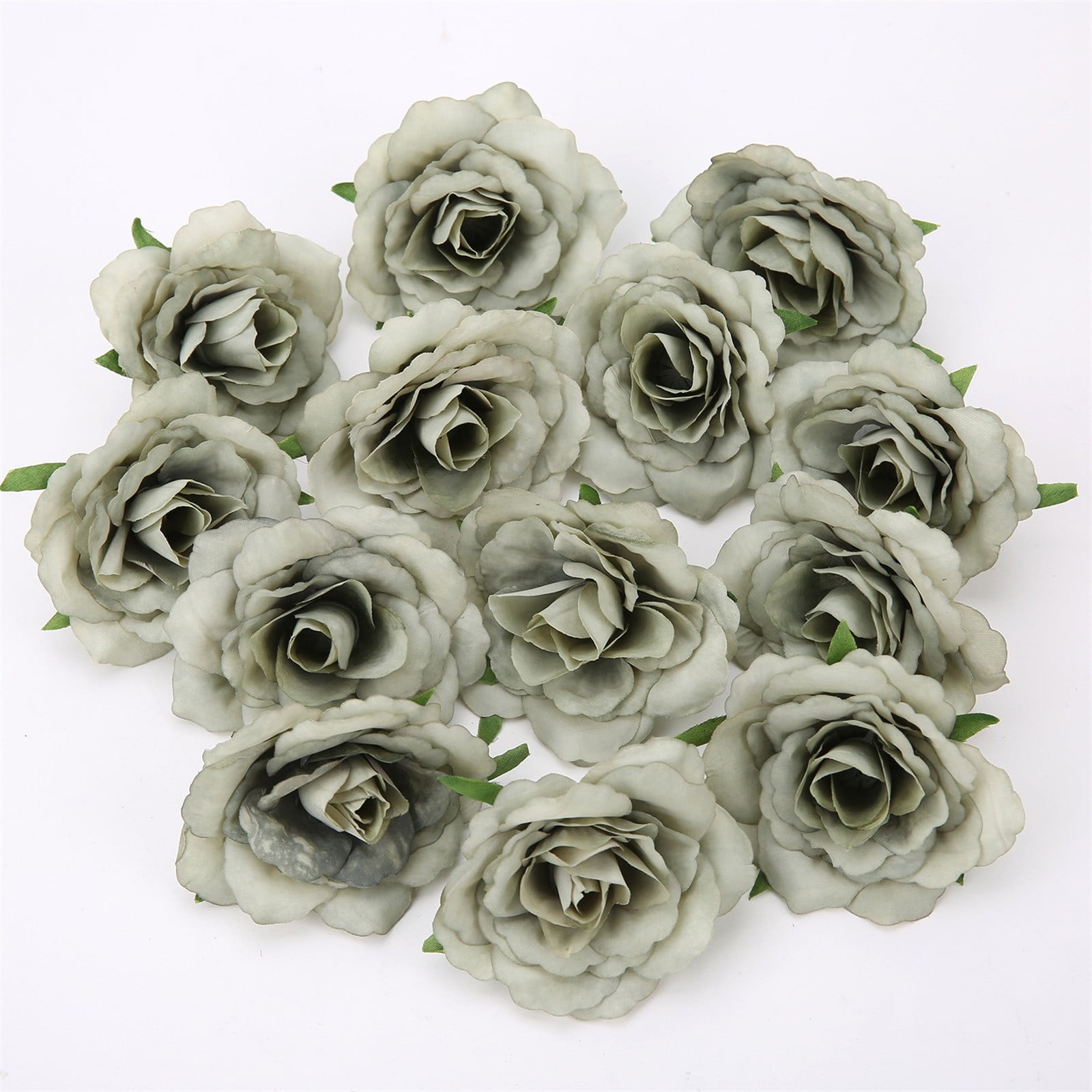 LYCAQL 30pcs Green Roses Artificial Flowers Bulk, 3.14" Small Silk ...