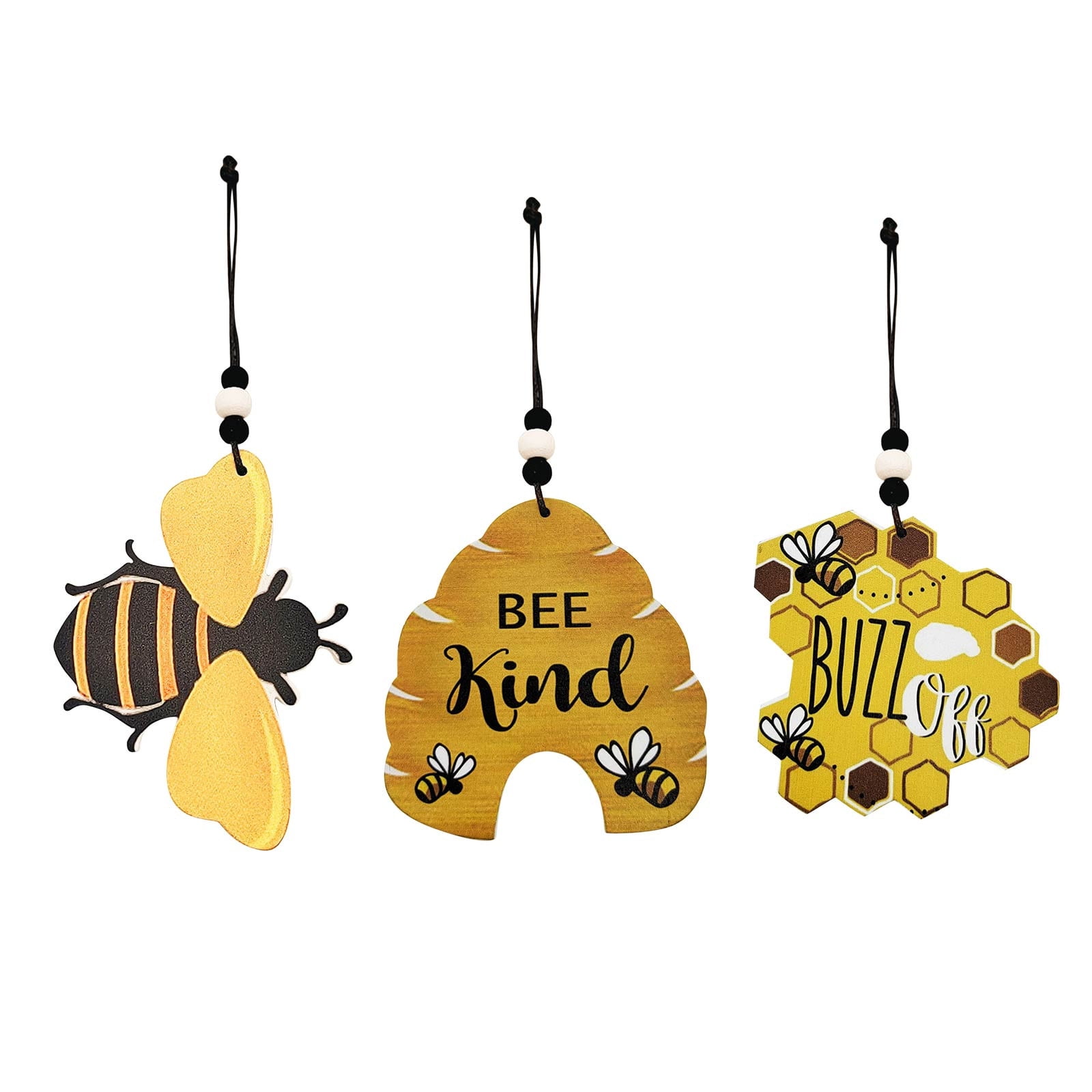 LYCAQL 3Pcs Bee Beehive Ornaments Wood Bumble bees Cutouts Decorations ...