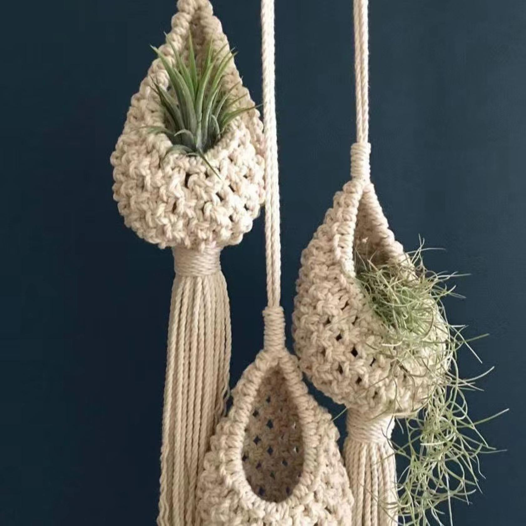 LYCAQL Bohemian Macrame Hangers Indoor Flower Pot Holder Rope Hanging ...
