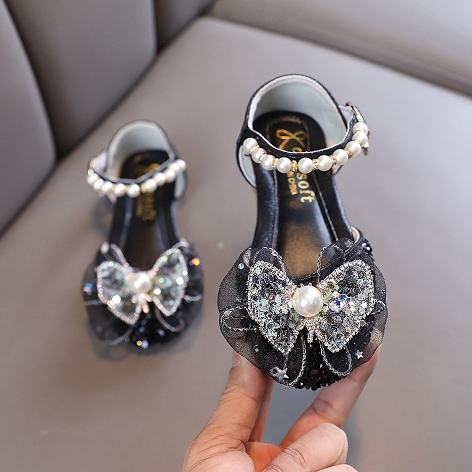 LYCAQL Bow Metal Pearl Rhinestone Color Matching Gradient Spring Shoes ...