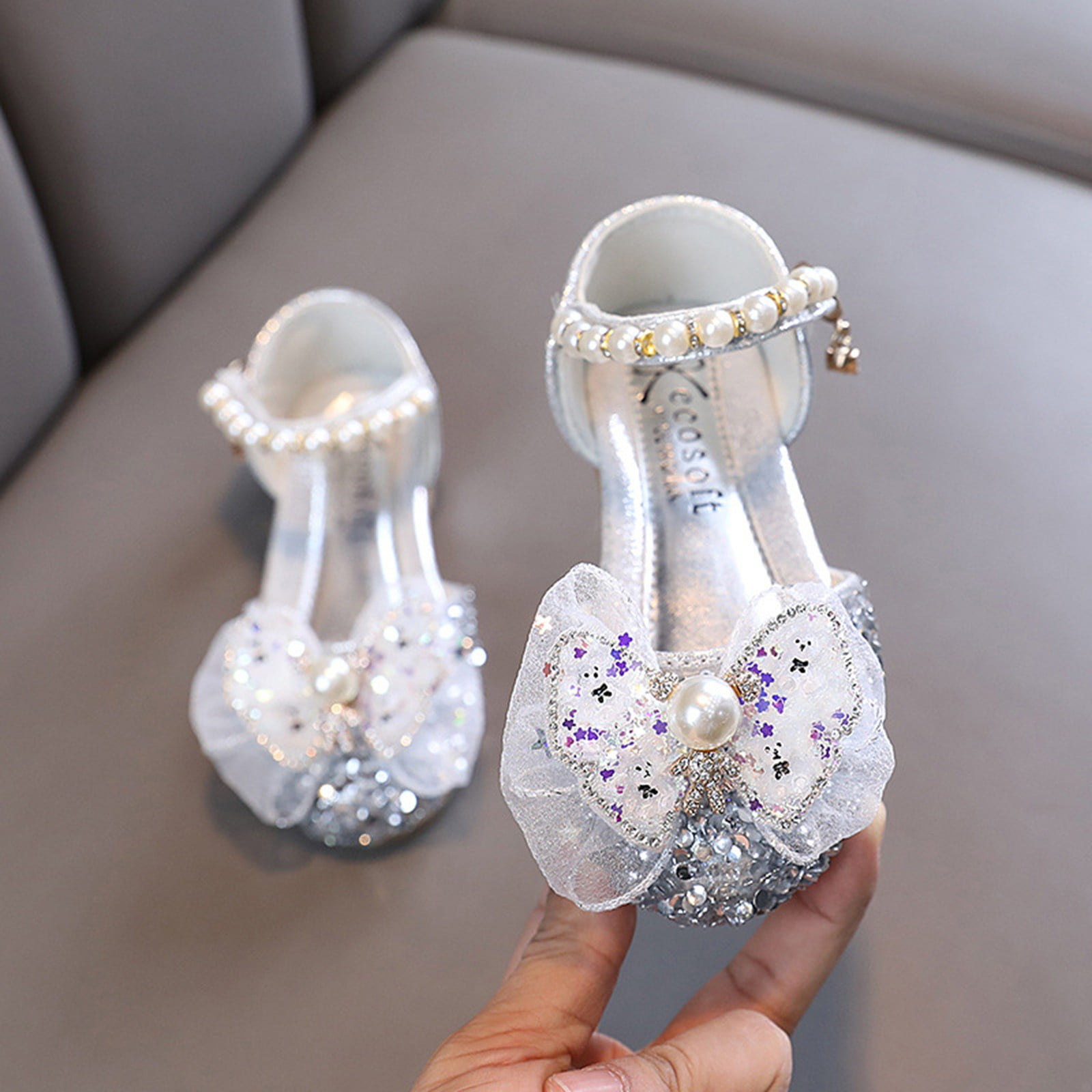 LYCAQL Bow Metal Pearl Rhinestone Color Matching Gradient Spring Shoes ...