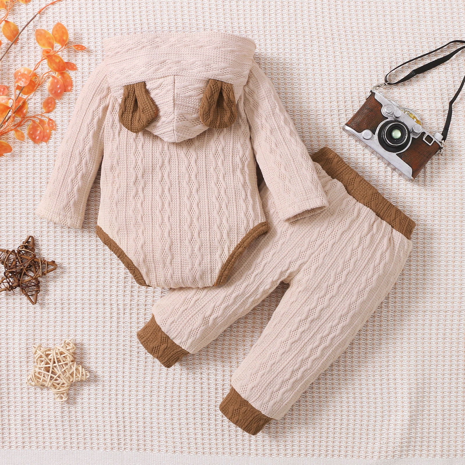 LYCAQL Girls Clothes Outfit Outfits Girls Knitted Sleeve Bodysuit Long Boys Hoodie Romper Pants ...