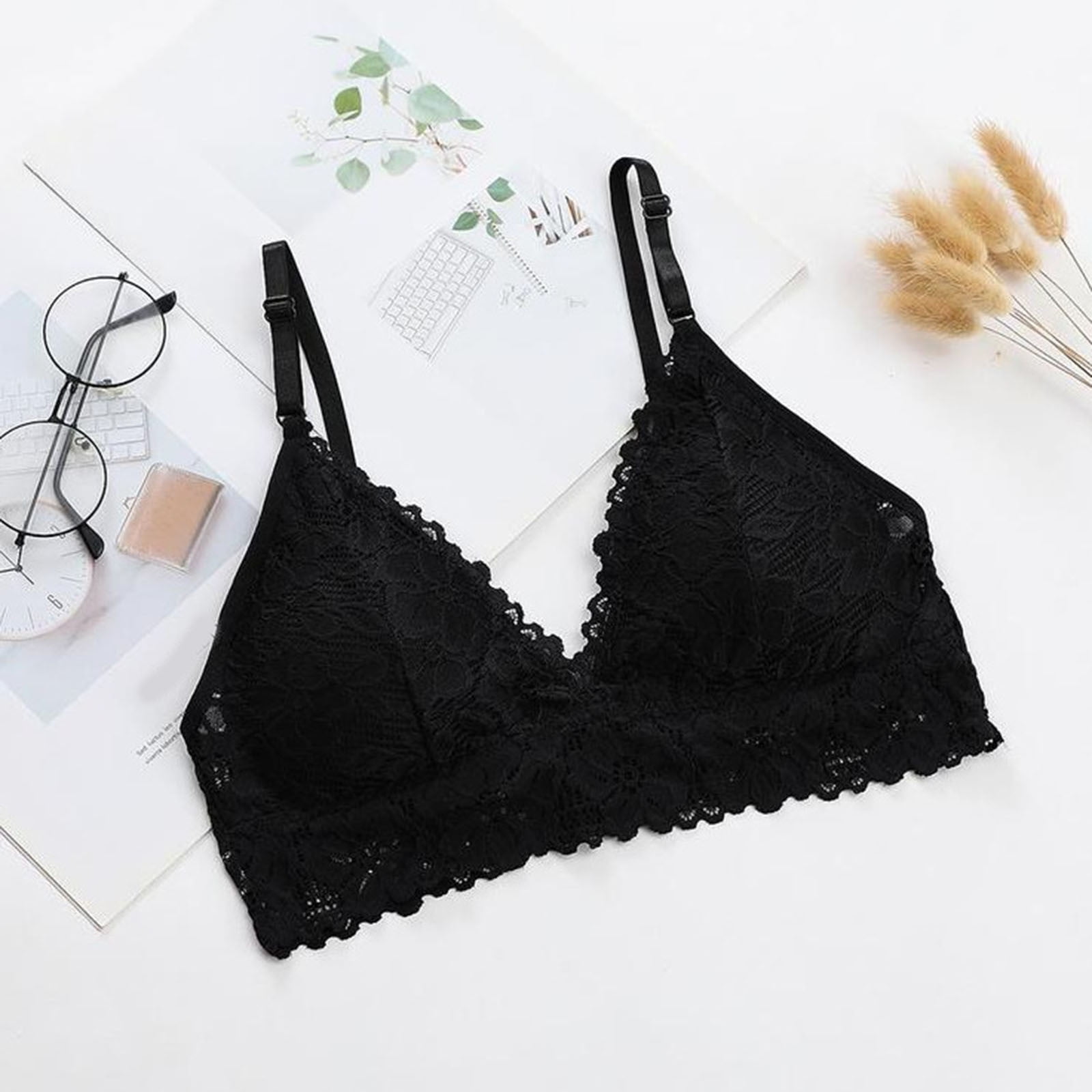 LYCAQL Lingerie for Women Soft Wirefree Bras for Women Lace Padded ...