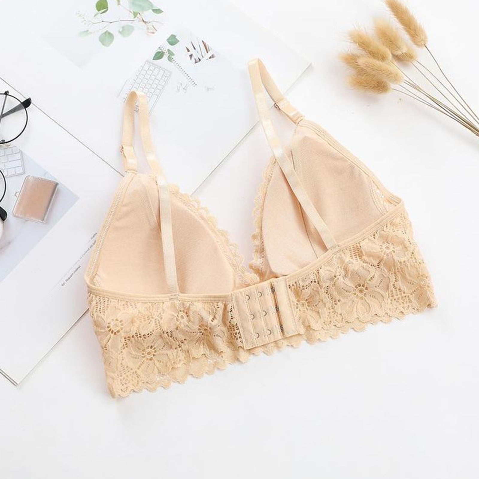 LYCAQL Lingerie for Women Soft Wirefree Bras for Women Lace Padded ...