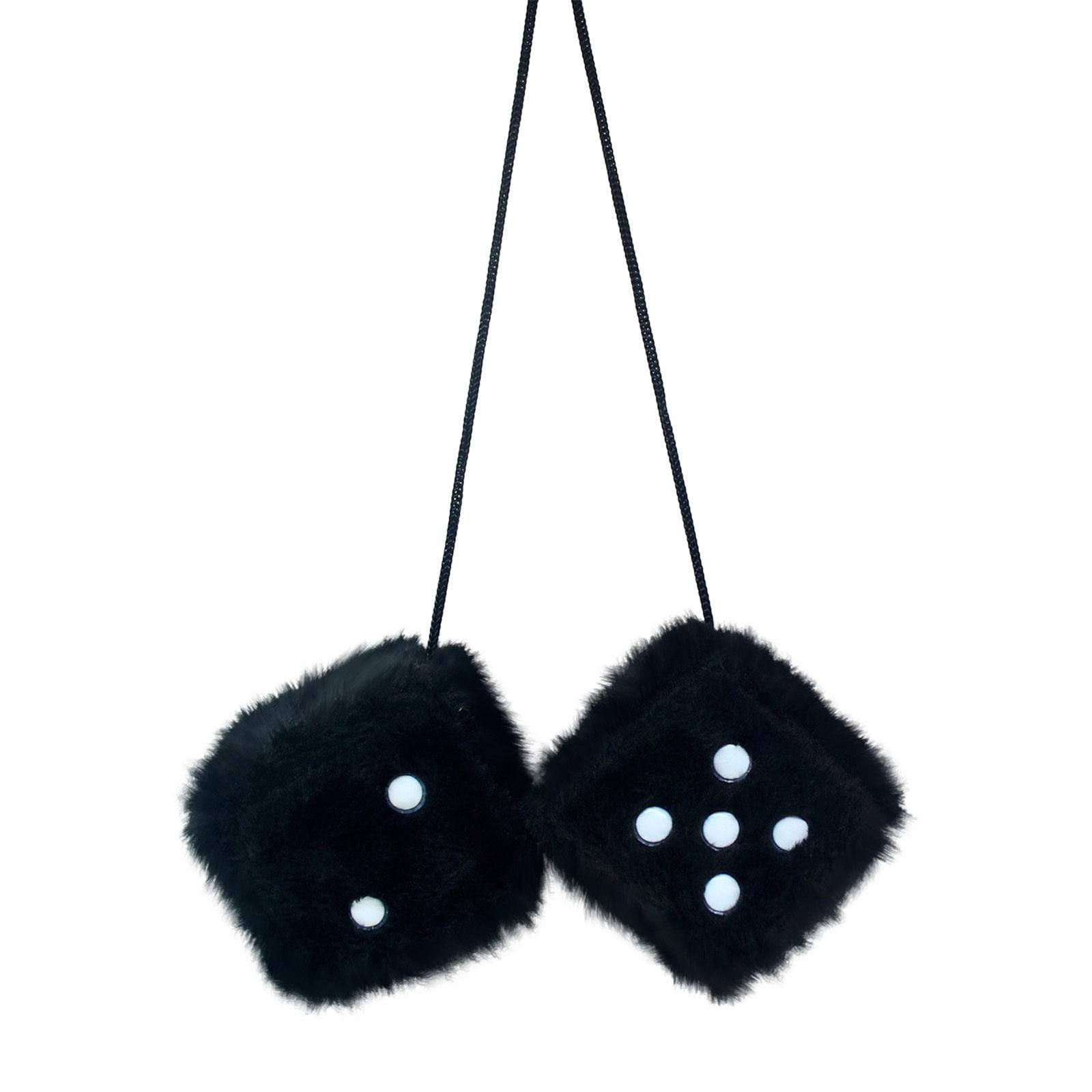 LYCAQL Pair 3” Black with White Dots Mirror Fuzzy Plush Dice, Black and ...