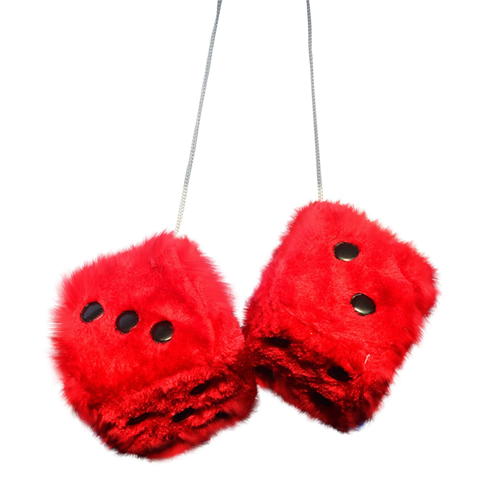 LYCAQL Pair of 3 Inch Square Black Hanging Fuzzy Dice with White Dots ...