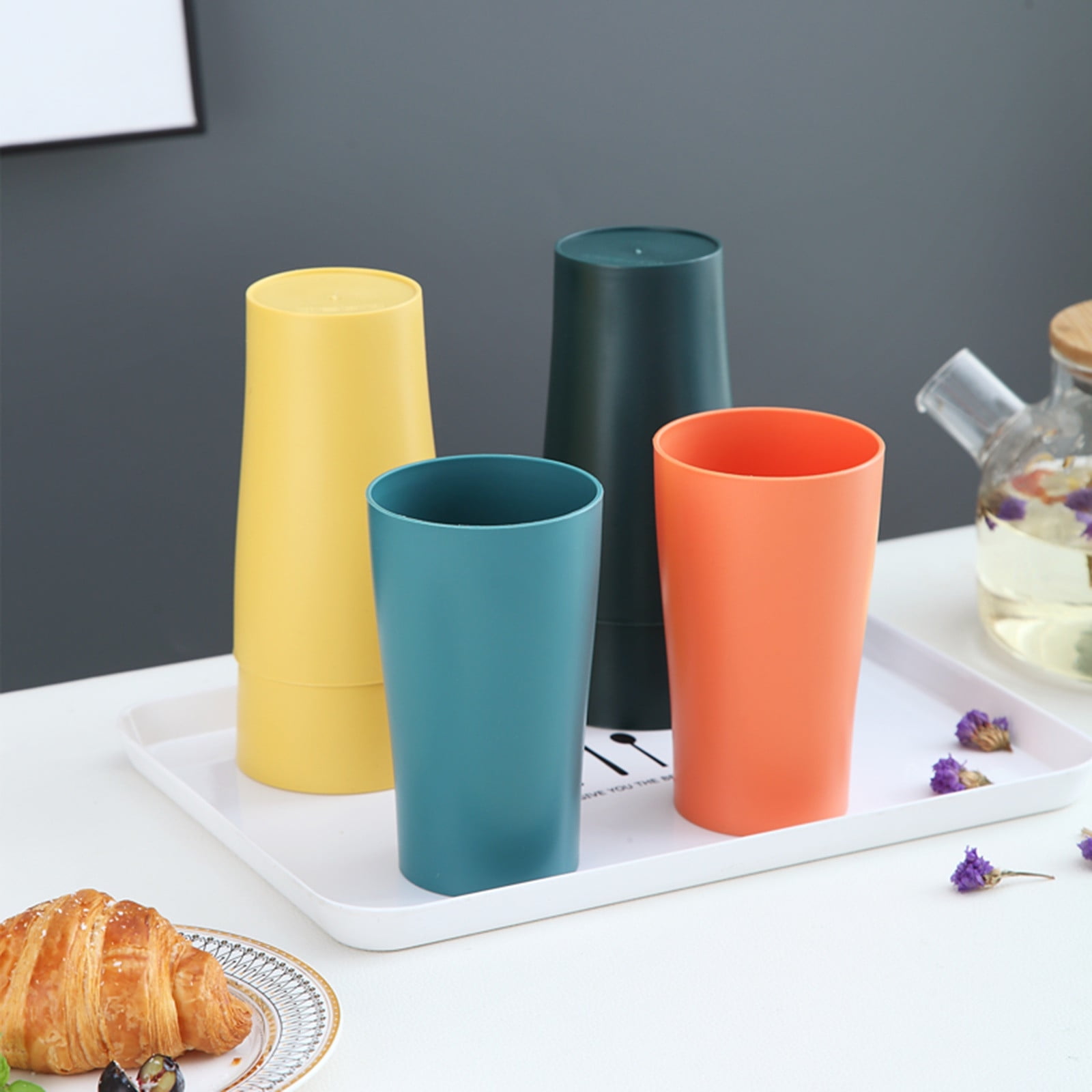 LYCAQL Reusable Wheat Straw Cups, 4 PCS Unbreakable Water Drinking Cup ...