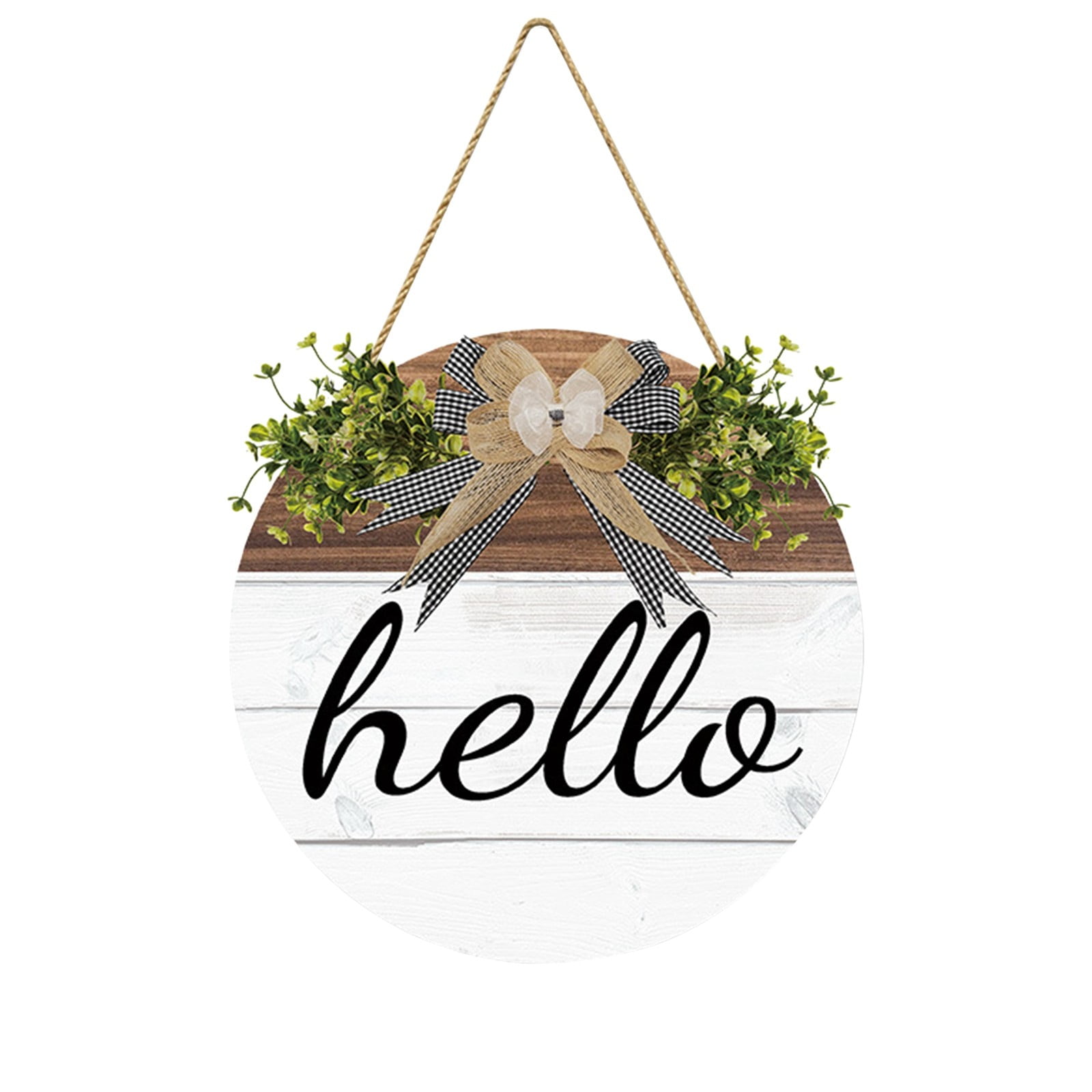 LYCAQL Rustic 11.8 inch Welcome Sign with Artificial Eucalyptus Front ...