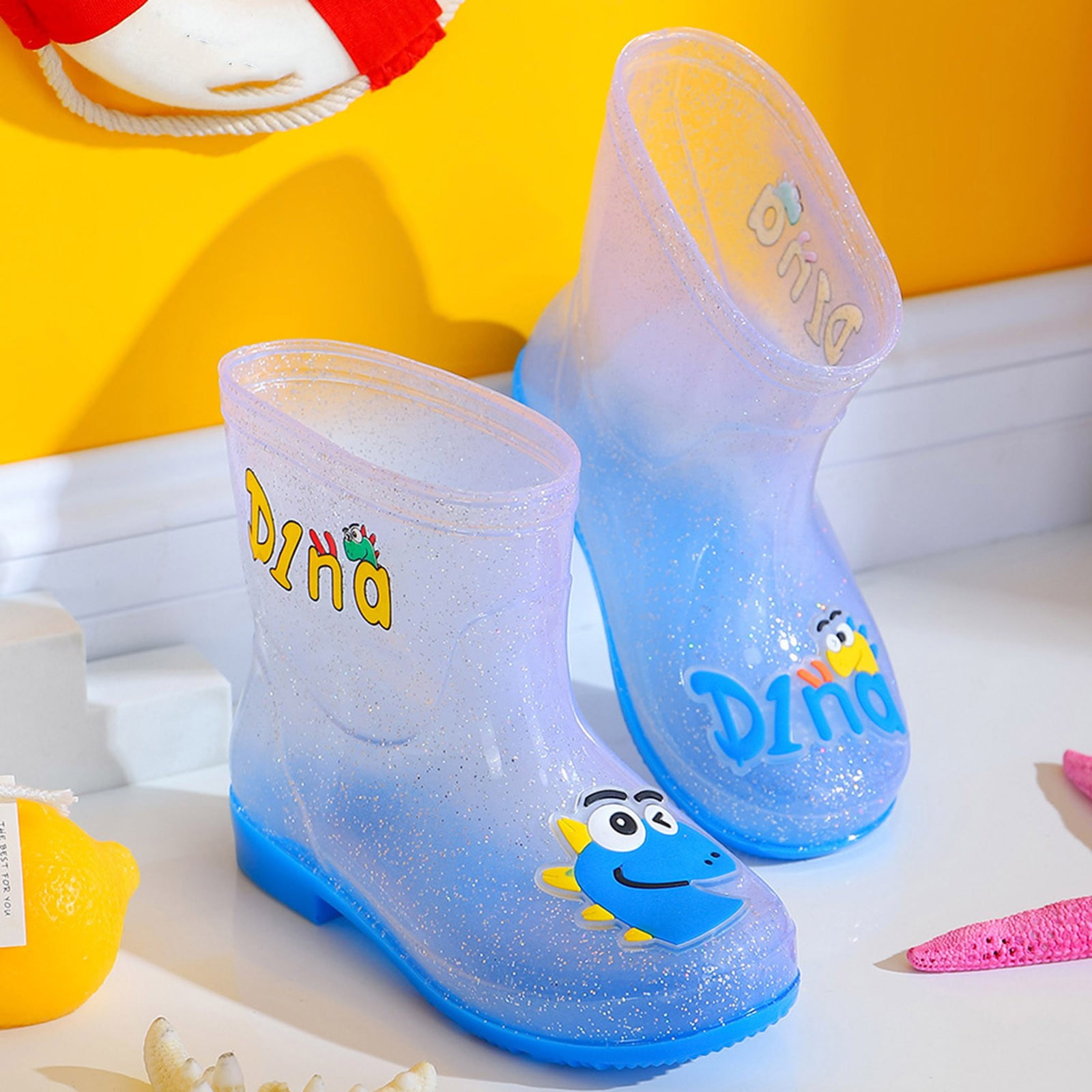 LYCAQL Toddler Shoes Children Shoes Cute Cartoon Mid Tube Rain Boots ...