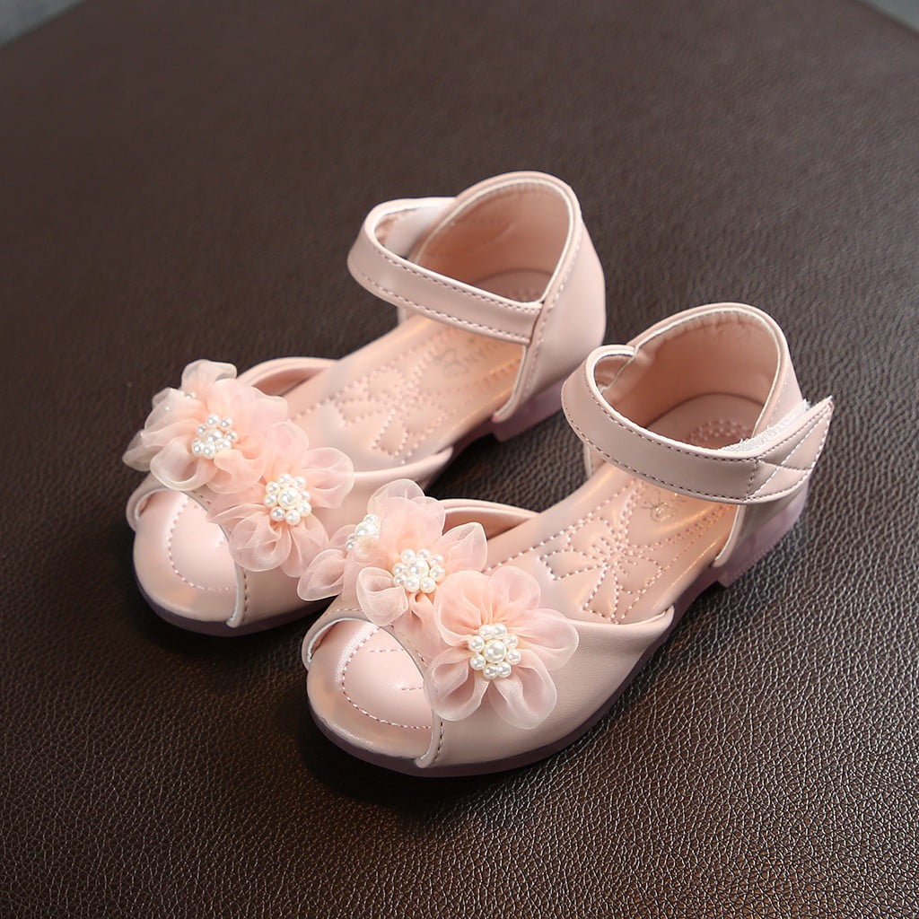 LYCAQL Toddler Shoes Girls Princess Baby Leather Toddler Sandals Pearl Shoes Party Floral Kids ...