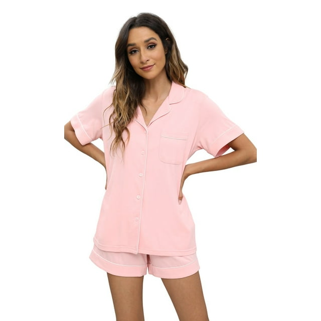 LYCY Women's Short Pajama Set, Soft Summer Button Down Pjs Sets,(Pink ...