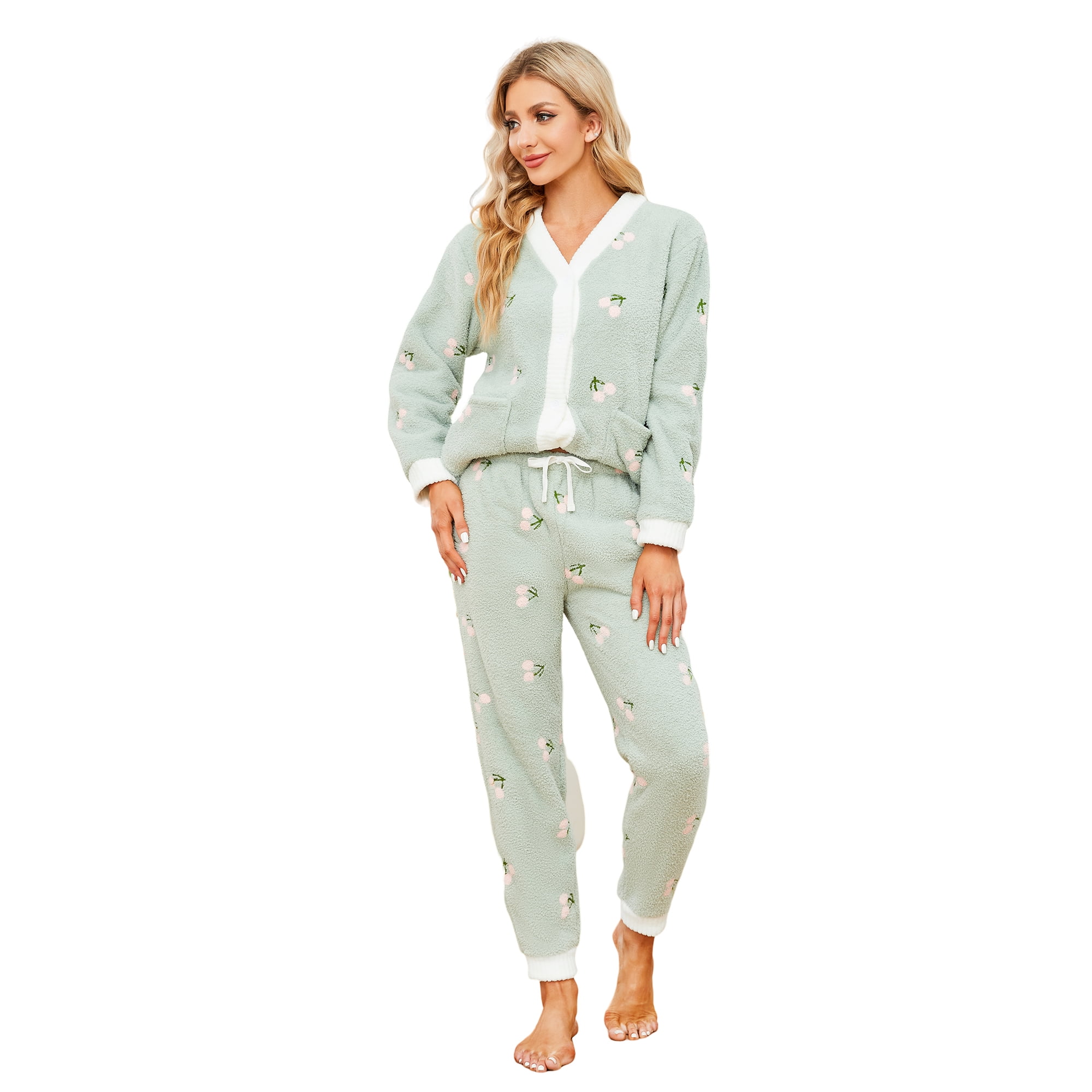 LYCY Womens Fuzzy Plush Pajama Set, Soft Warm Fleece Pajama for Women ...