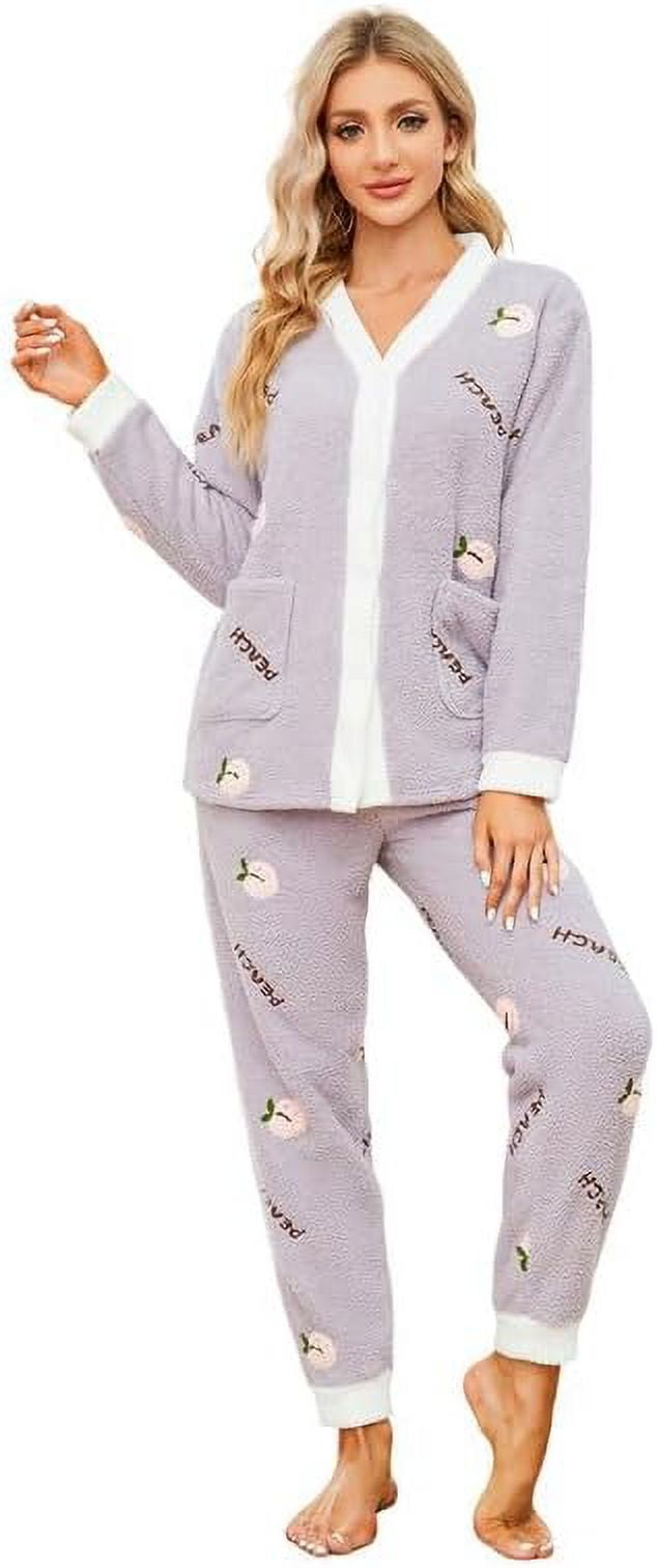 LYCY Womens Fuzzy Plush Pajama Set, Soft Warm Fleece Pajama for Women ...