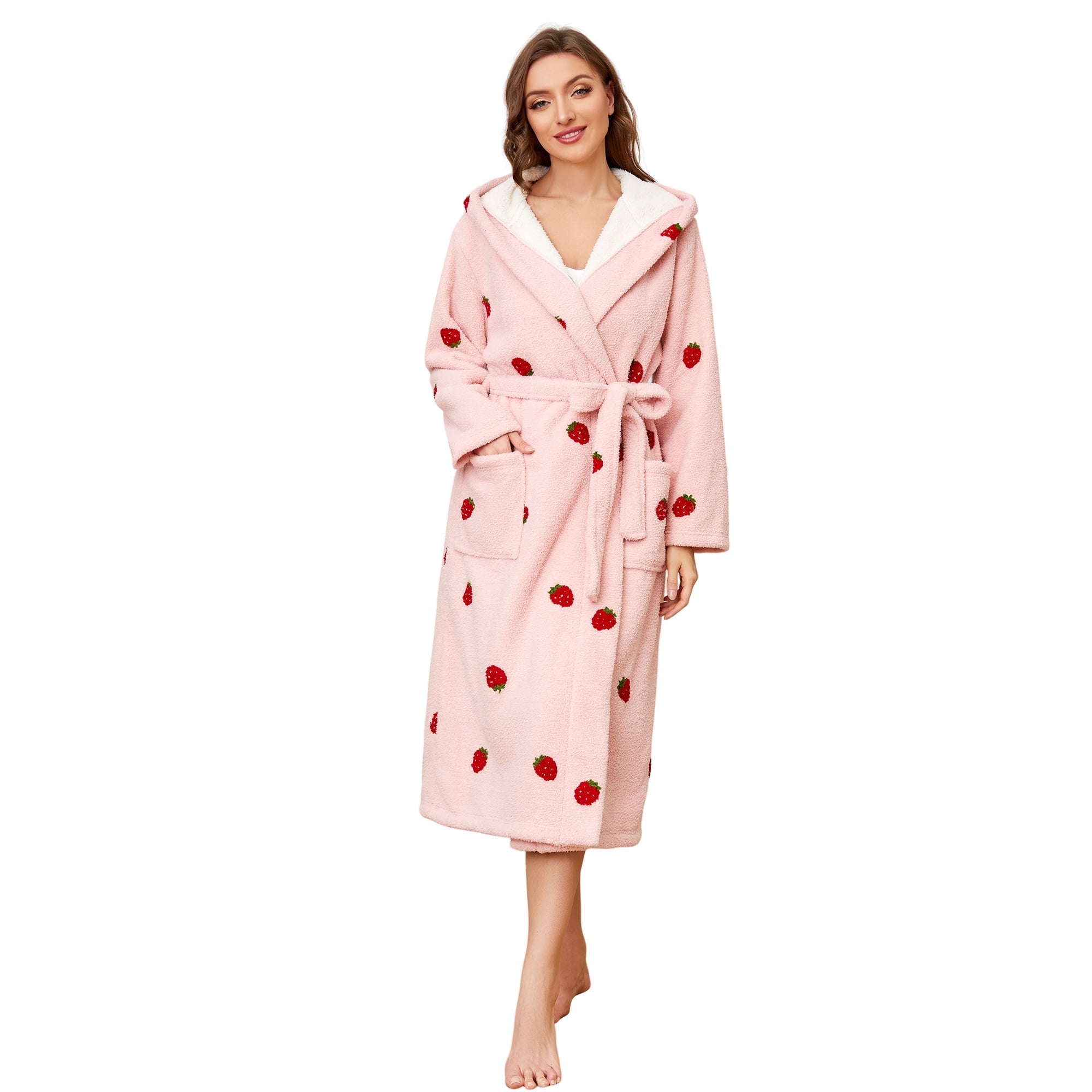 LYCY Womens Hooded Plush Robes, Soft Cute Warm Fleece Bathrobe for ...