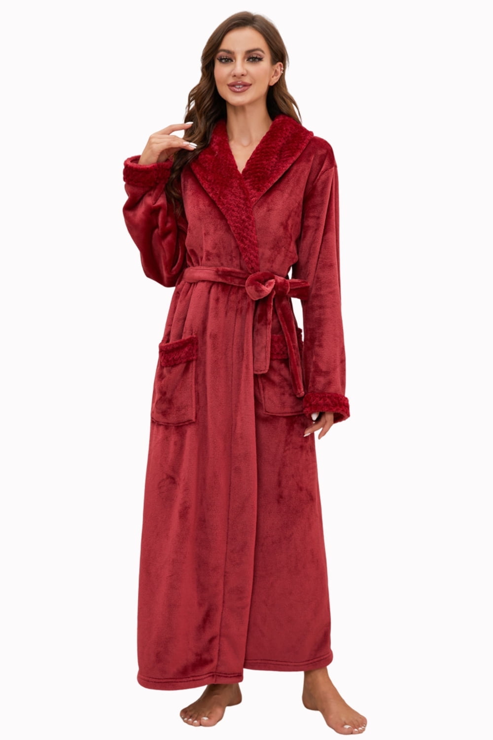 LYCY Womens Long Fleece Robe Soft Plush Robes for Women Warm Bathrobes ...