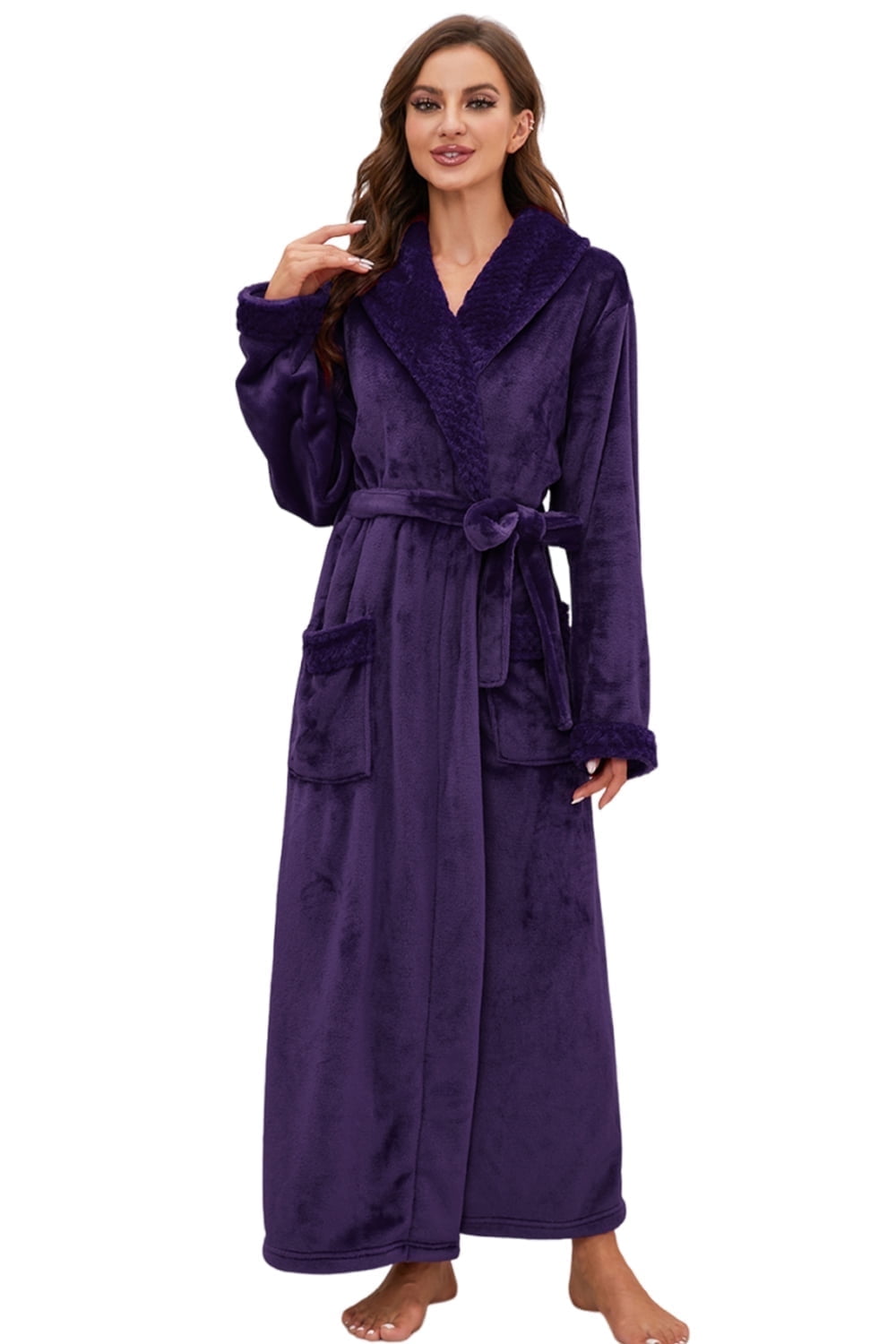 LYCY Womens Long Fleece Robe Soft Plush Robes for Women Warm Bathrobes ...