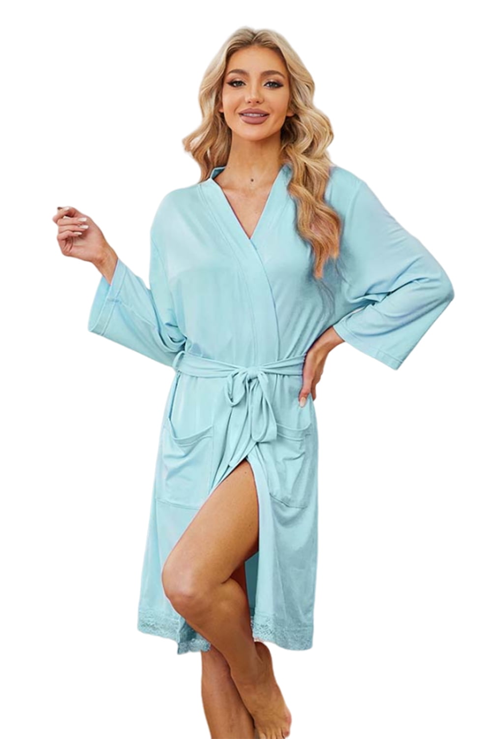 LYCY Womens Kimono Soft Lace Bathrobe, Lightweight Sleepwear, Mint ...