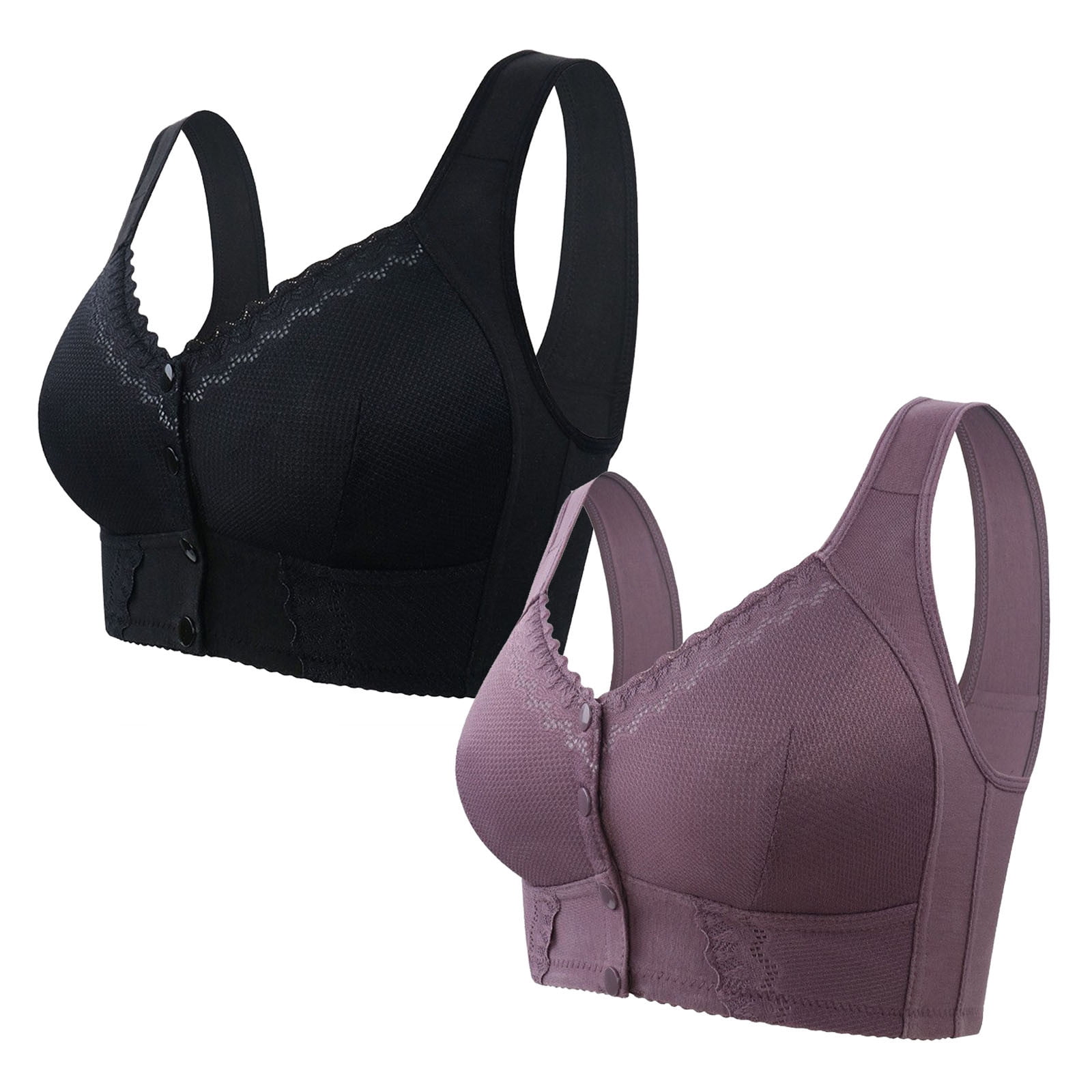 LYEAA Bras for Older Women 2 Pack Plus Size No Wire Wirefree Everyday ...