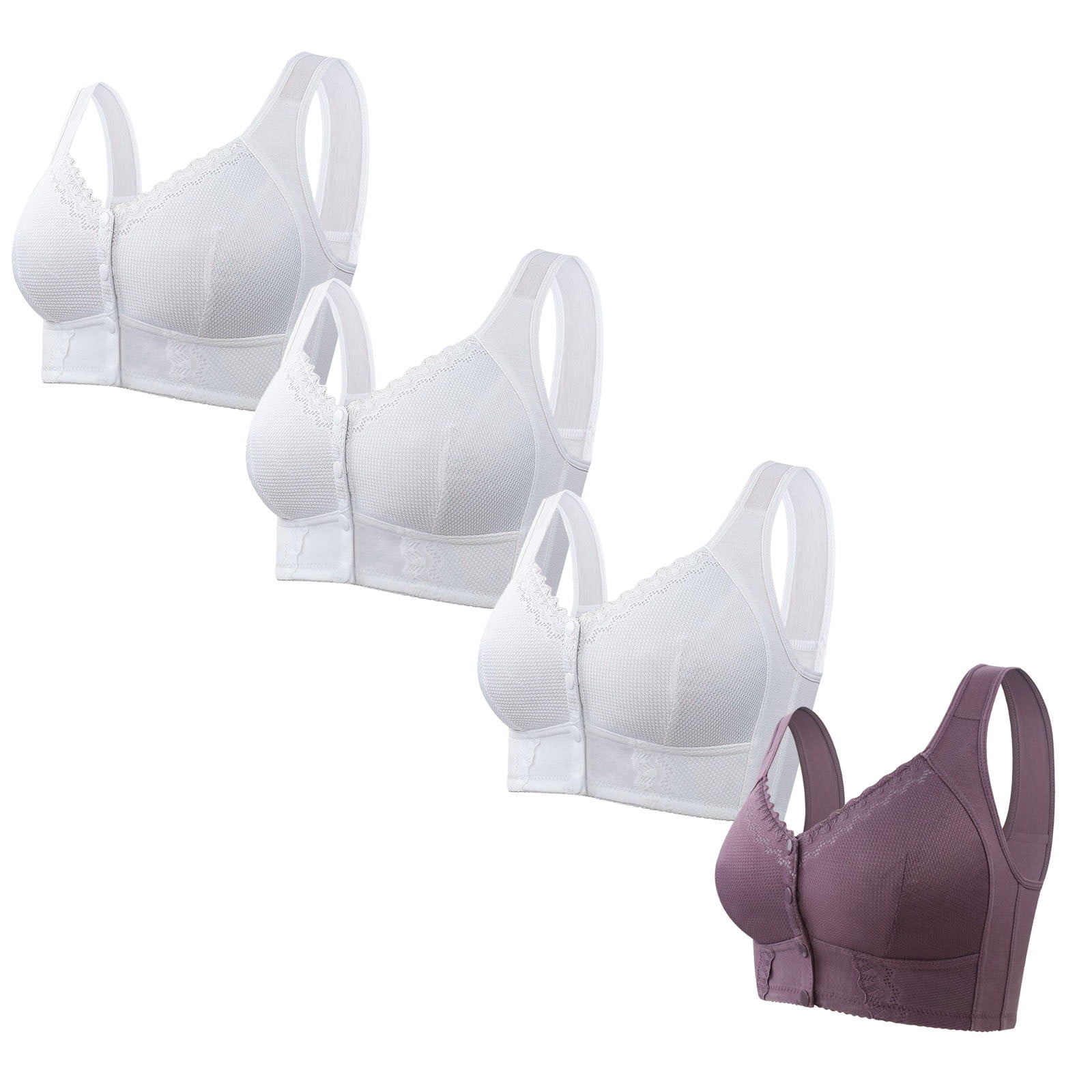 LYEAA Bras for Older Women Wirefree 4 Pack Plus Size No Wire Everyday ...
