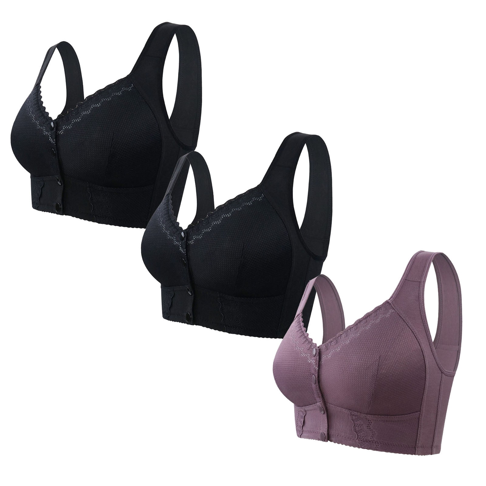 LYEAA Bras Plus Size Front Closure 3 Pack of Push Up No Wire Bra Full ...