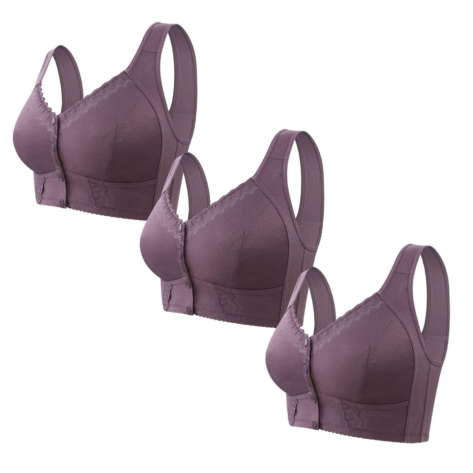 LYEAA Bras Plus Size Women Wirefree 3 Pack of Push Up No Wire Front ...