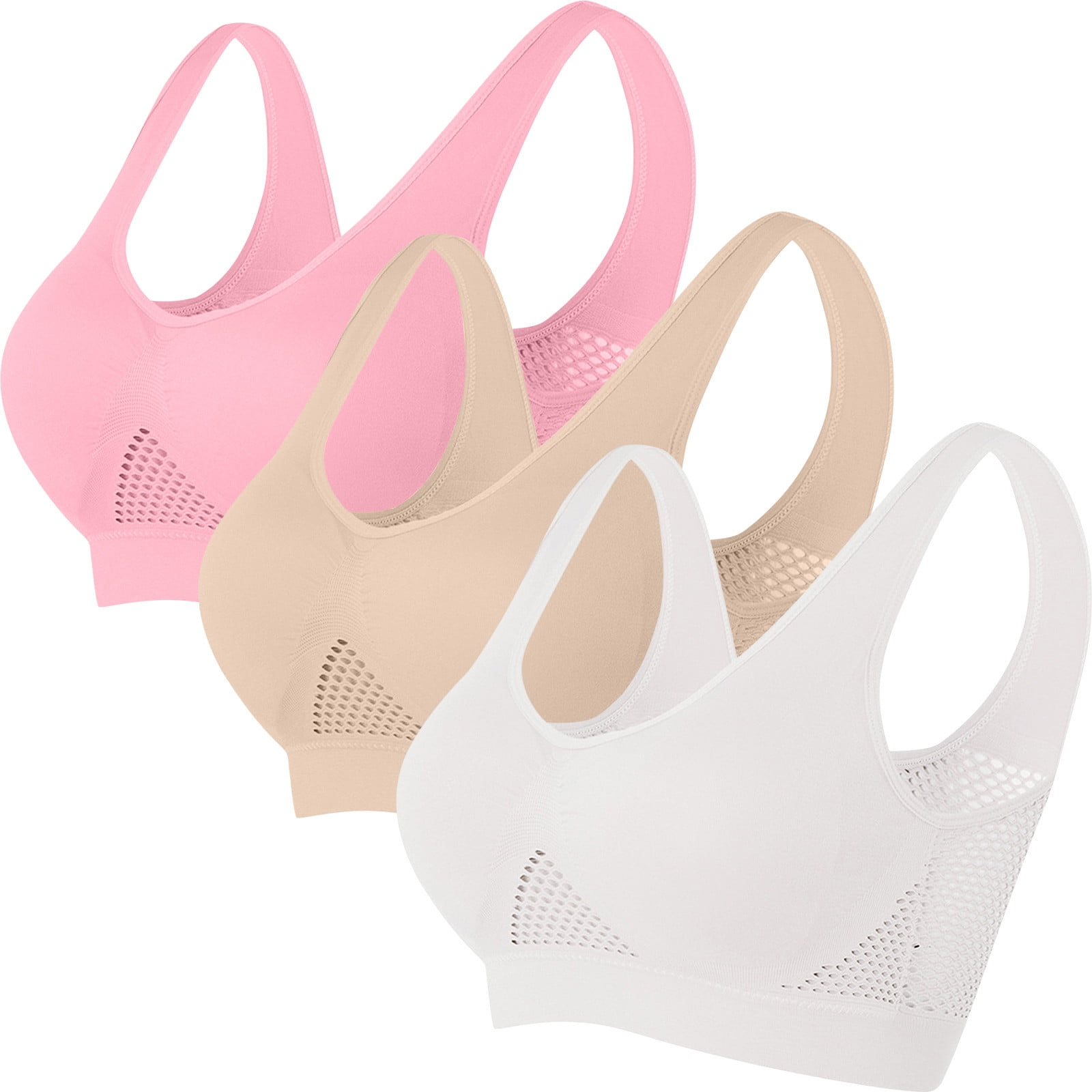 LYEAA Bras Plus Size Women Wirefree Wide Strap 3 Pack Support No ...