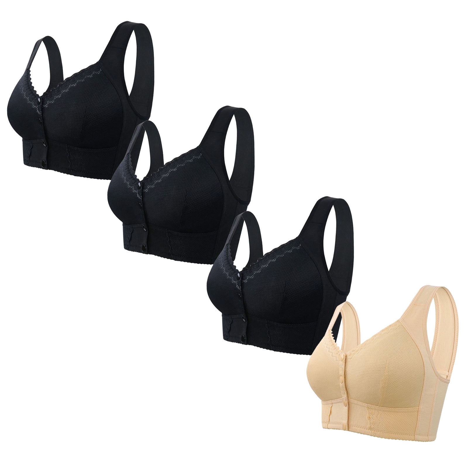 LYEAA Bras for Women Front Closure Plus Size 4 Pack No Wire Wirefree ...