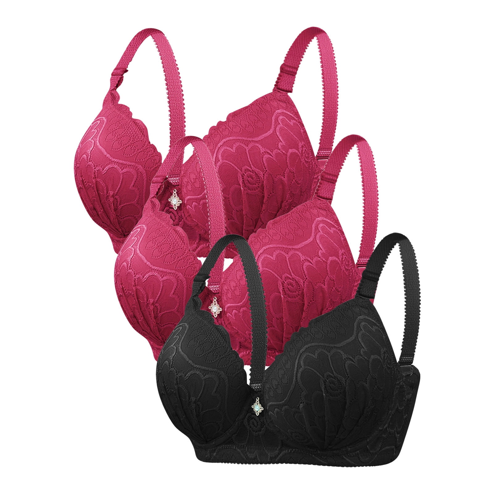 LYEAA Bras for Women Push up Underwire 3 Pack of Plus Size Bra Full ...