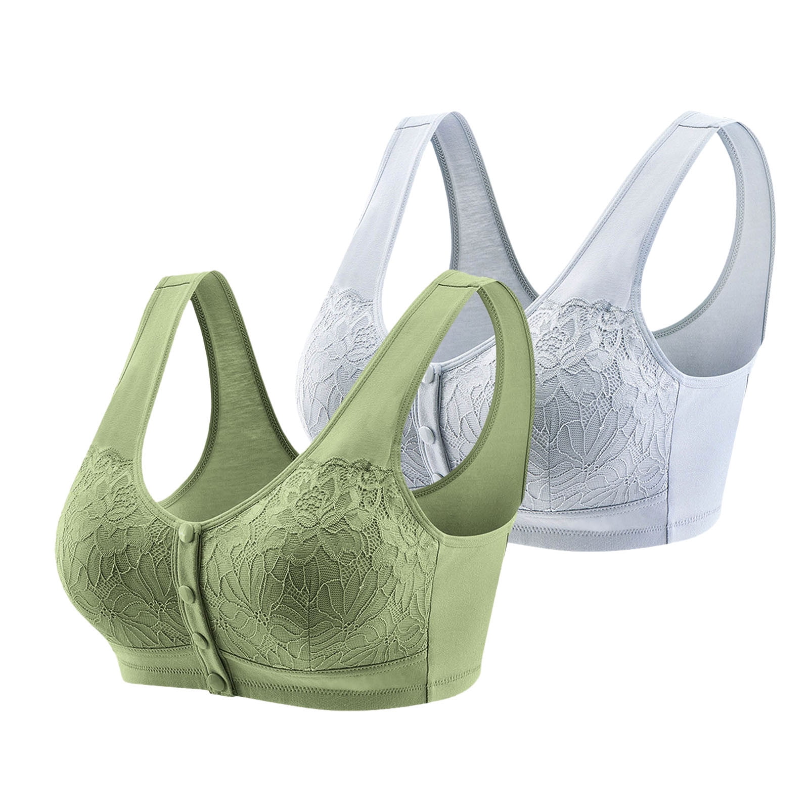 LYEAA Cotton Bras for Women Front Closure 2 Pack of Plus Size Wireless ...