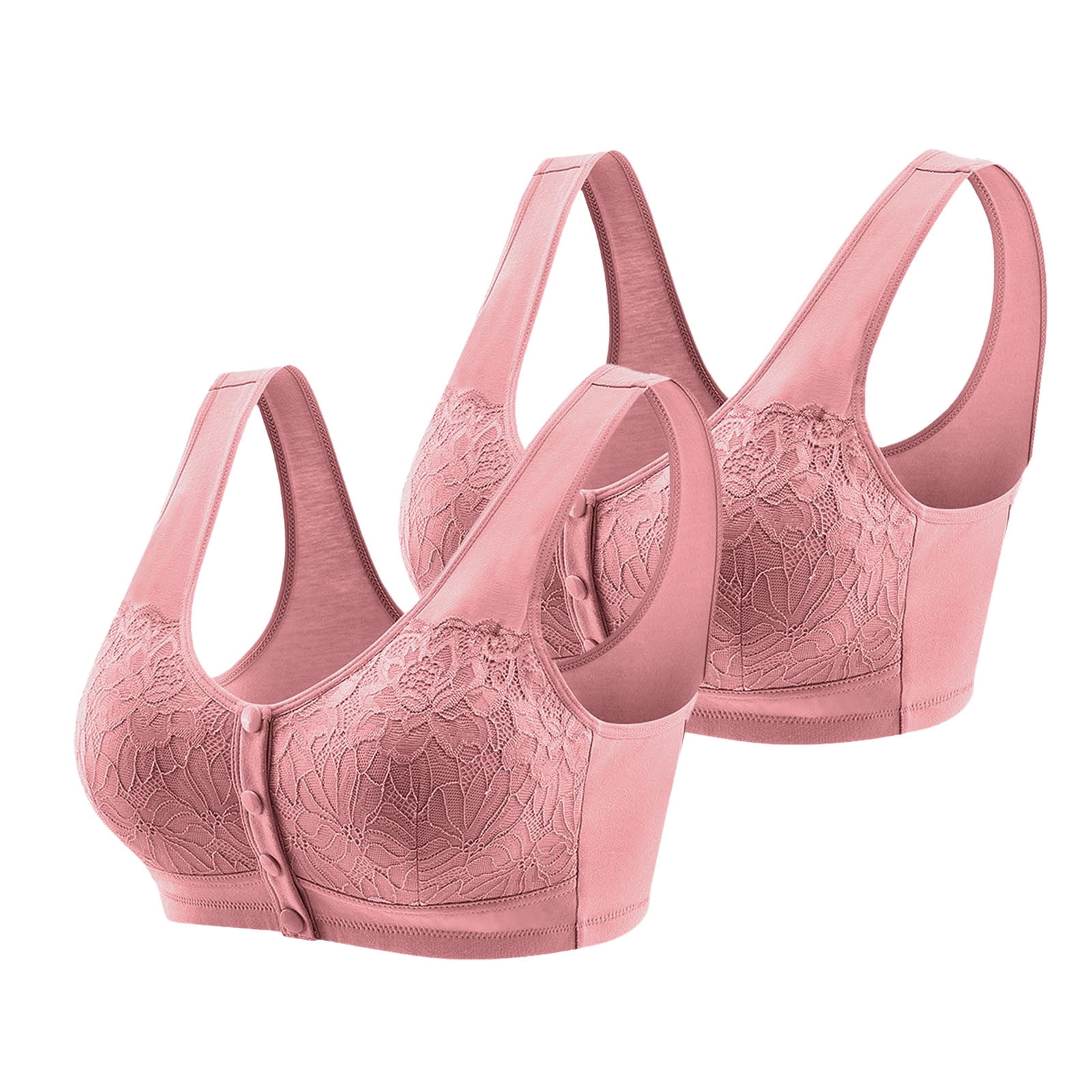 LYEAA Cotton Bras for Women Front Closure 2 Pack of Plus Size Wireless ...