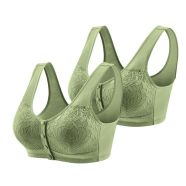 LYEAA Cotton Bras for Women Front Closure 2 Pack of Plus Size Wireless Push Up Bras Wide Strap ...