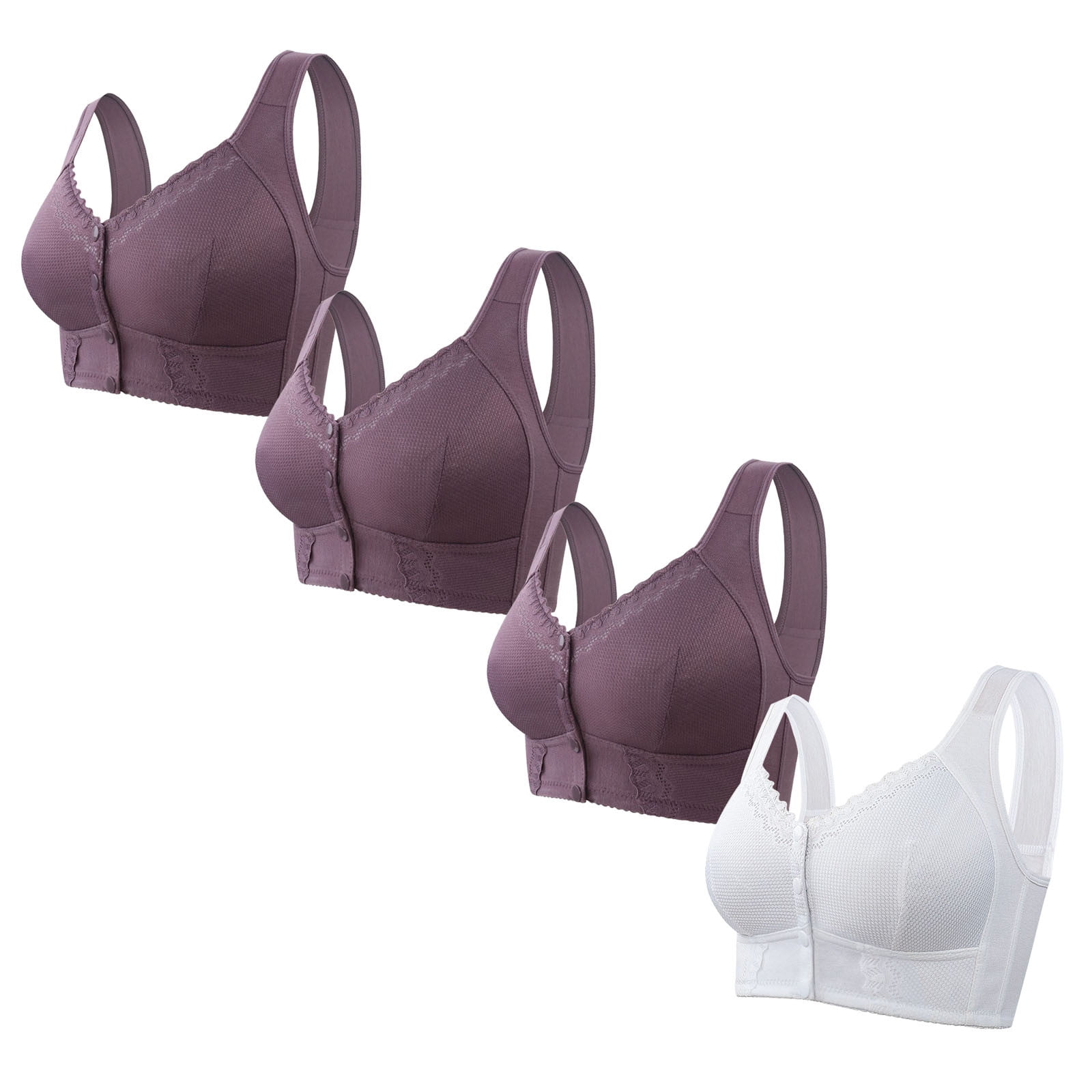 LYEAA Front Closure Bras for Older Women 4 Pack Plus Size No Wire ...